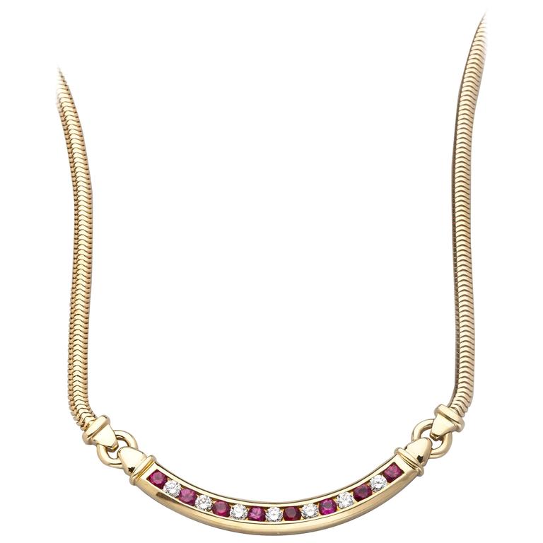 Tiffany and Co. Ruby Diamond Gold Necklace For Sale at 1stDibs