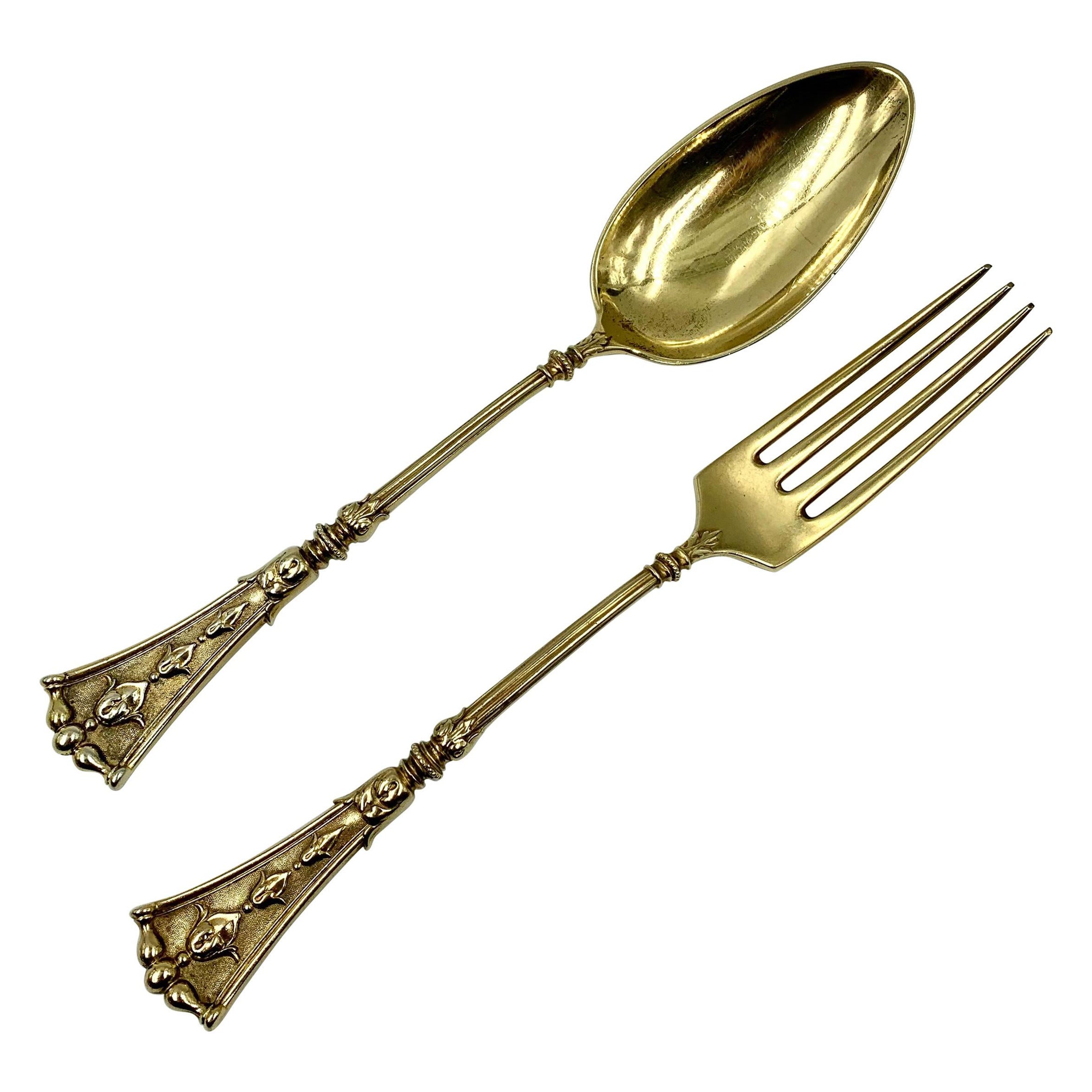 Antique French Sterling Silver and Ivory Salad Serving Set 2 pc w/box ...