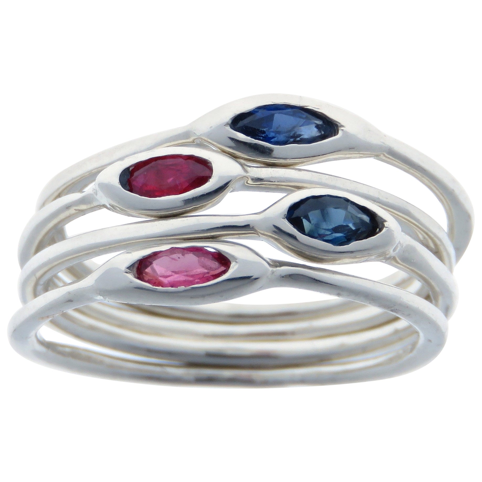 Sapphires Diamonds White Gold Ring Handcrafted in Italy by Botta ...