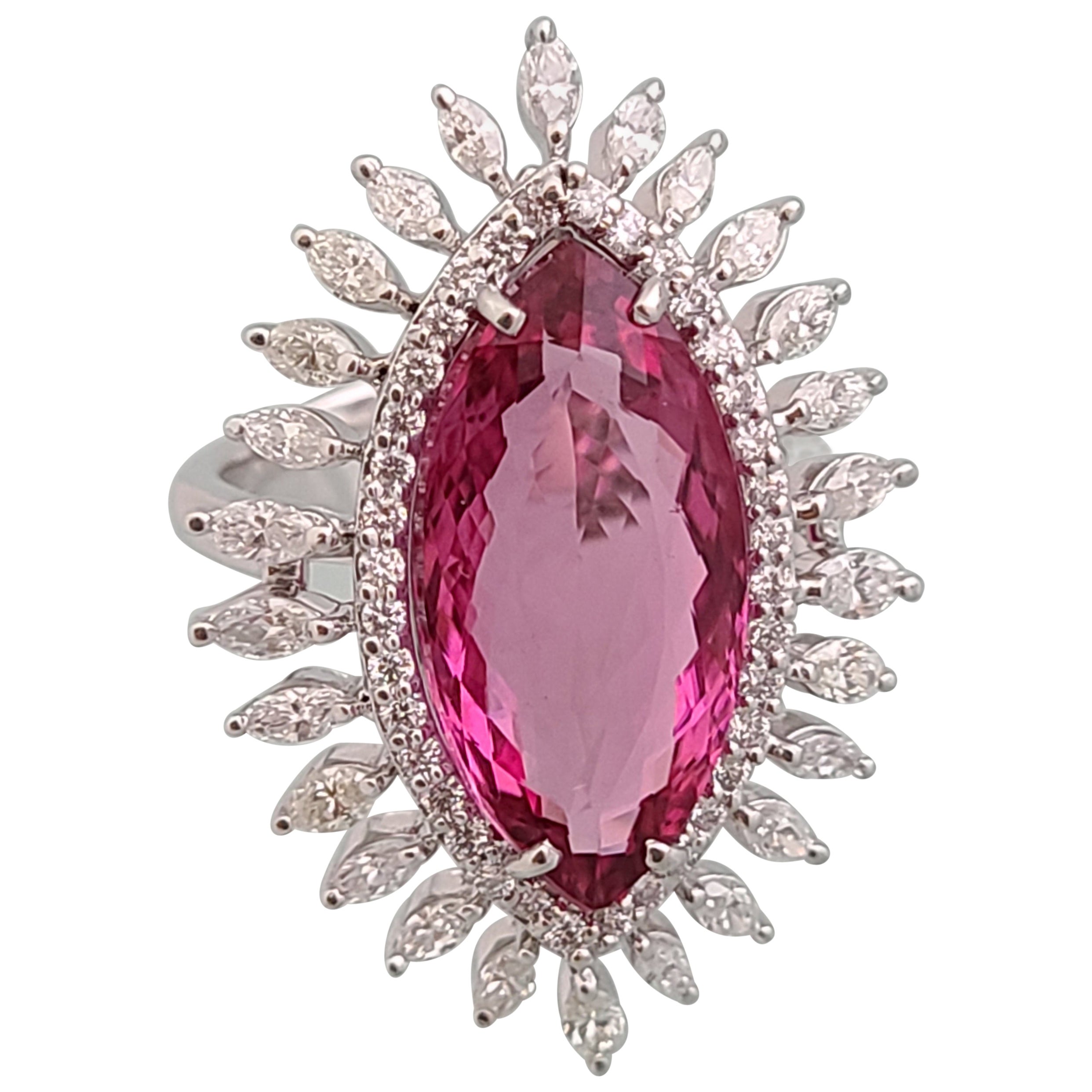 Natural Rubellite Ring Set in 18 Karat Gold with Rose-Cut Diamonds at ...