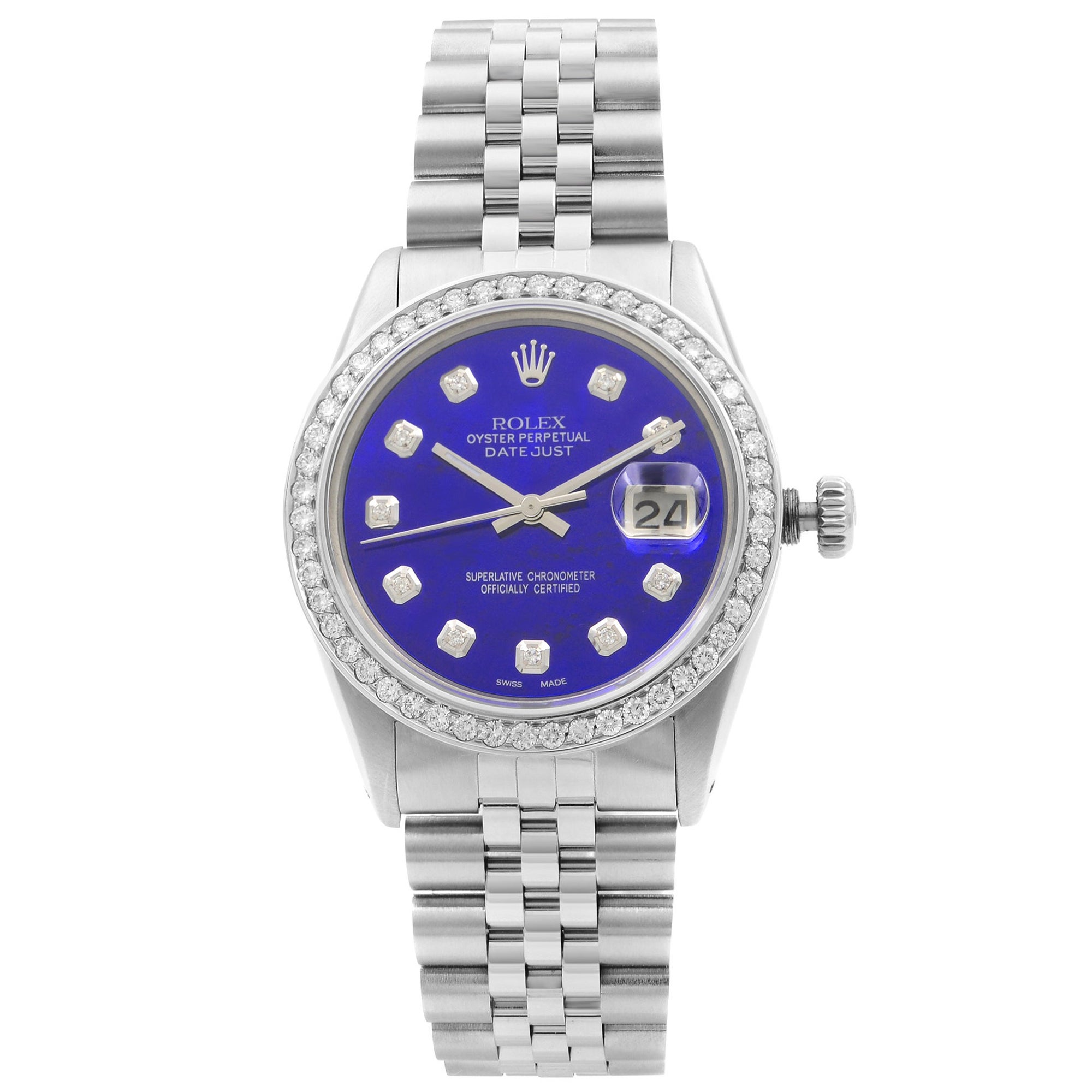 Rolex Datejust Steel 1.20 Carat Custom Teal Dial Men's 1983 Watch 16014 ...