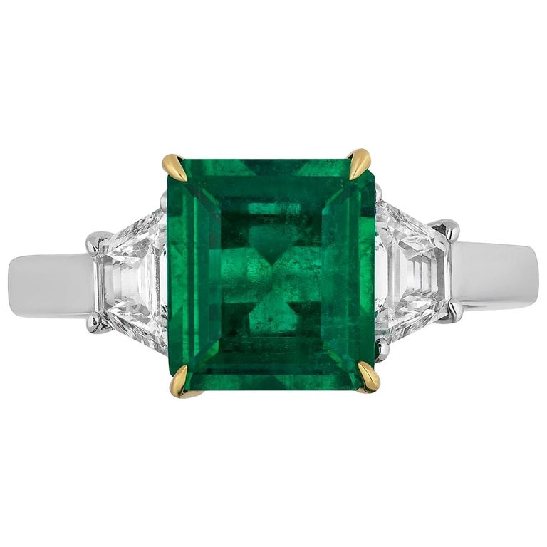AGL LAB Certified 1.85 Carat Colombian Emerald Diamond Three-Stone ...