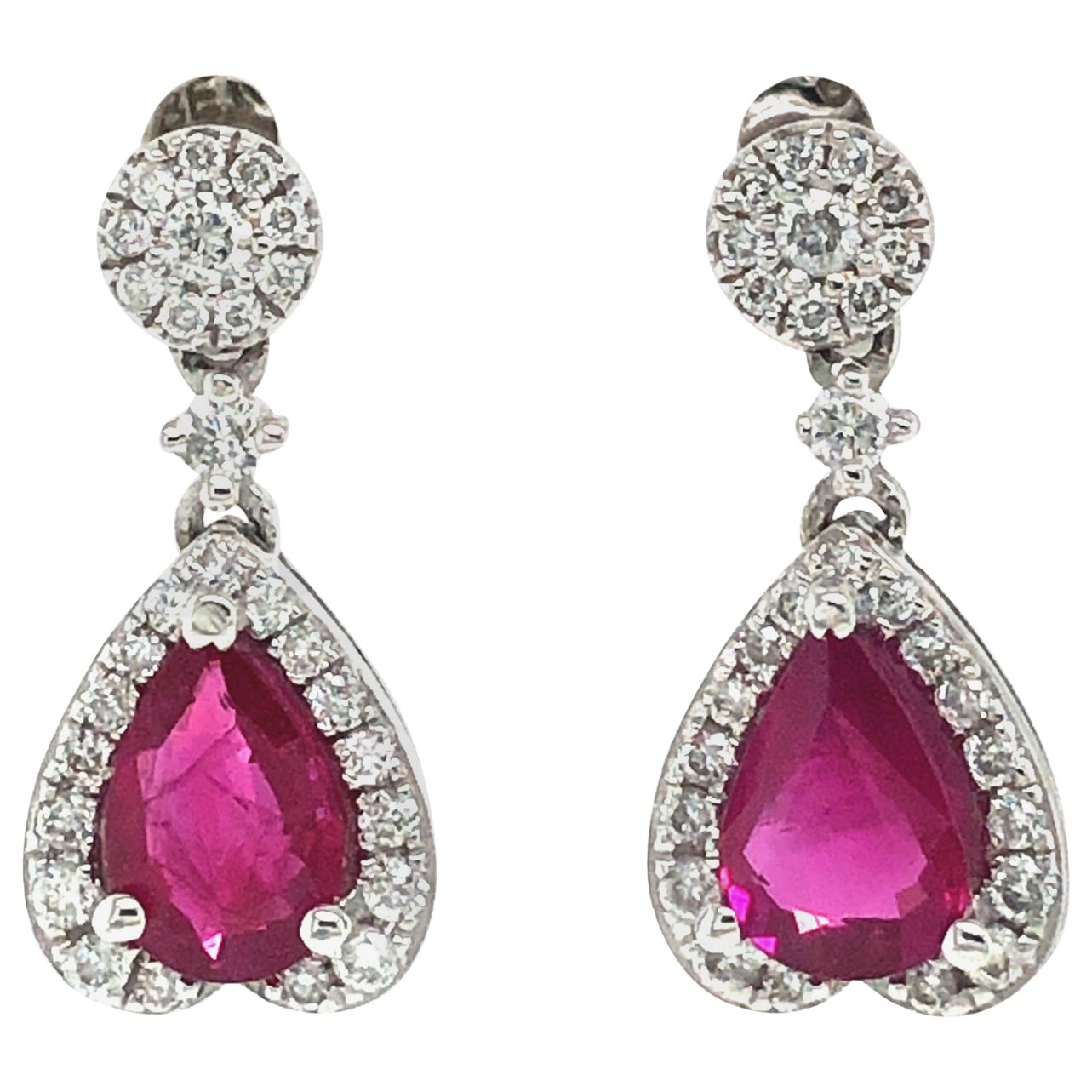 Pear Shape Ruby Diamond Rose Gold Earrings at 1stDibs