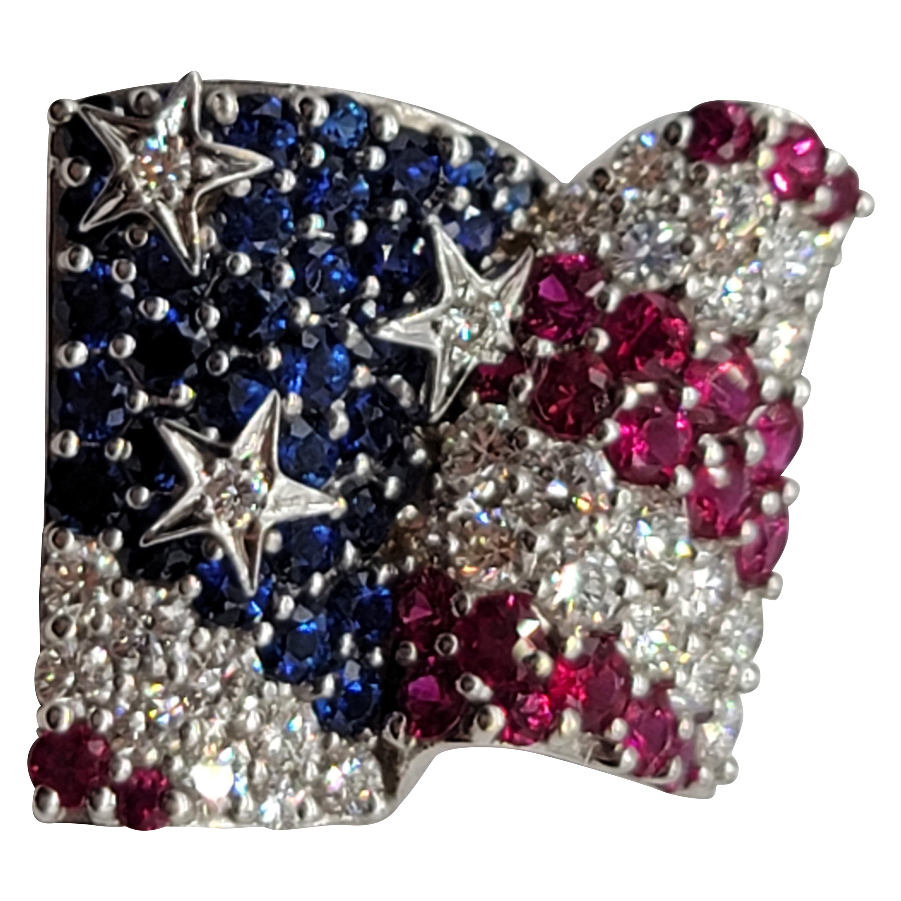 Diamond, Sapphire and Ruby American Flag Pin/Brooch For Sale at 1stDibs