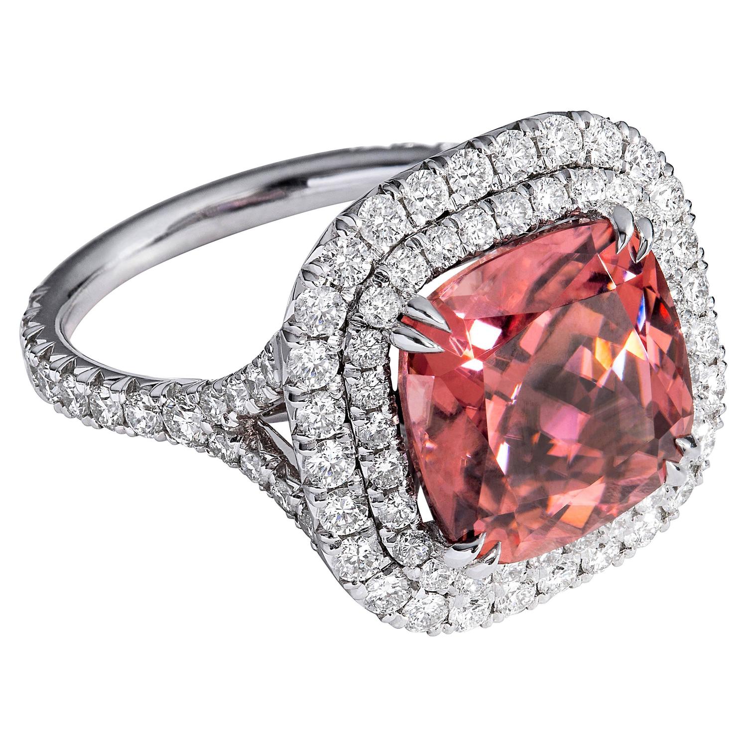 Rare cinnamon pink zircon Diamond Gold ring For Sale at 1stdibs