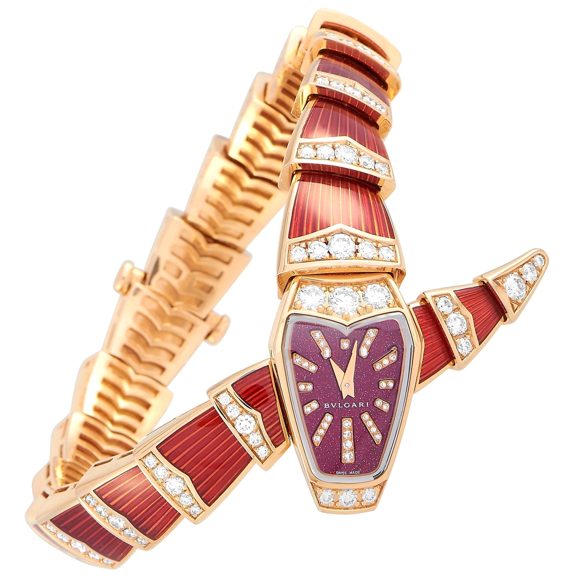 Bulgari Tri-Color 18 Karat Gold Serpenti Tubogas Snake Watch at 1stDibs