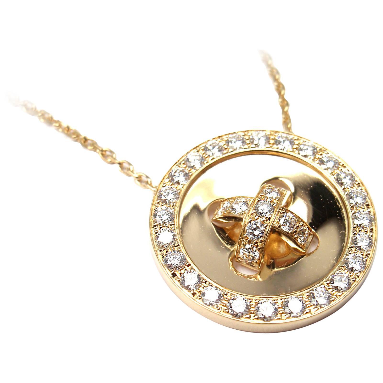 Van Cleef and Arpels Diamond Gold Button Pendant Necklace at 1stDibs