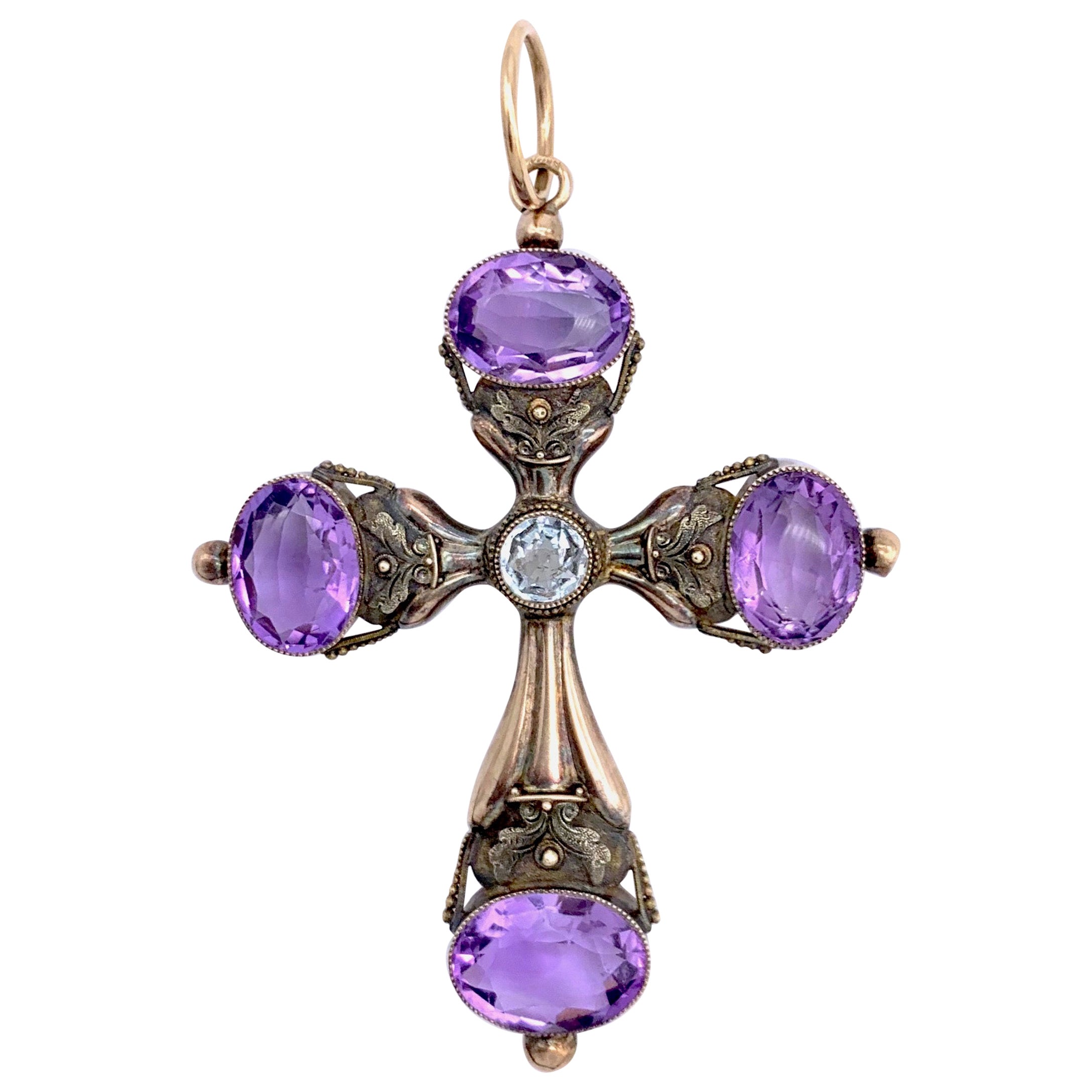 Gorgeous Antique Amethyst Sterling Cross For Sale at 1stDibs