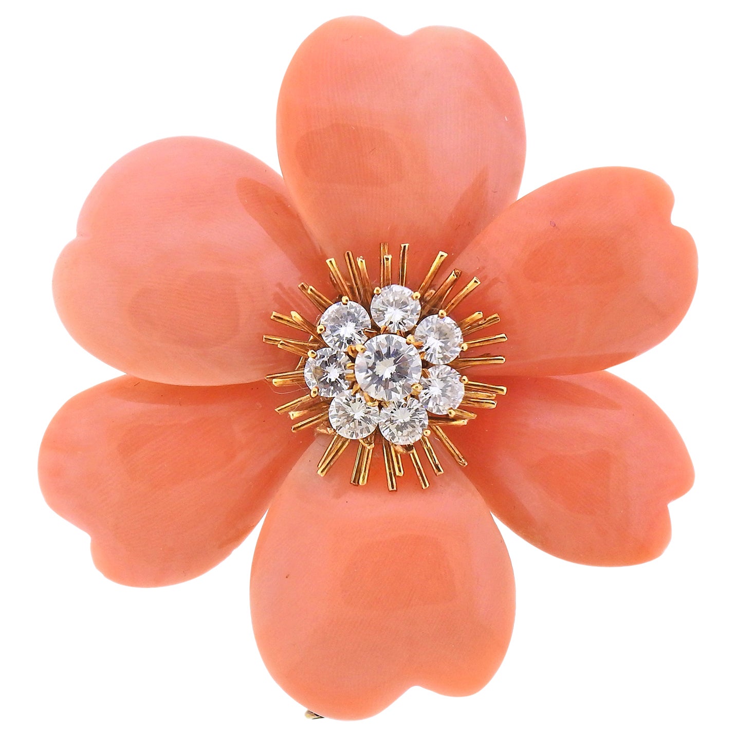 Van Cleef and Arpels Diamond Gold Flower VCA Pin Brooch For Sale at 1stDibs