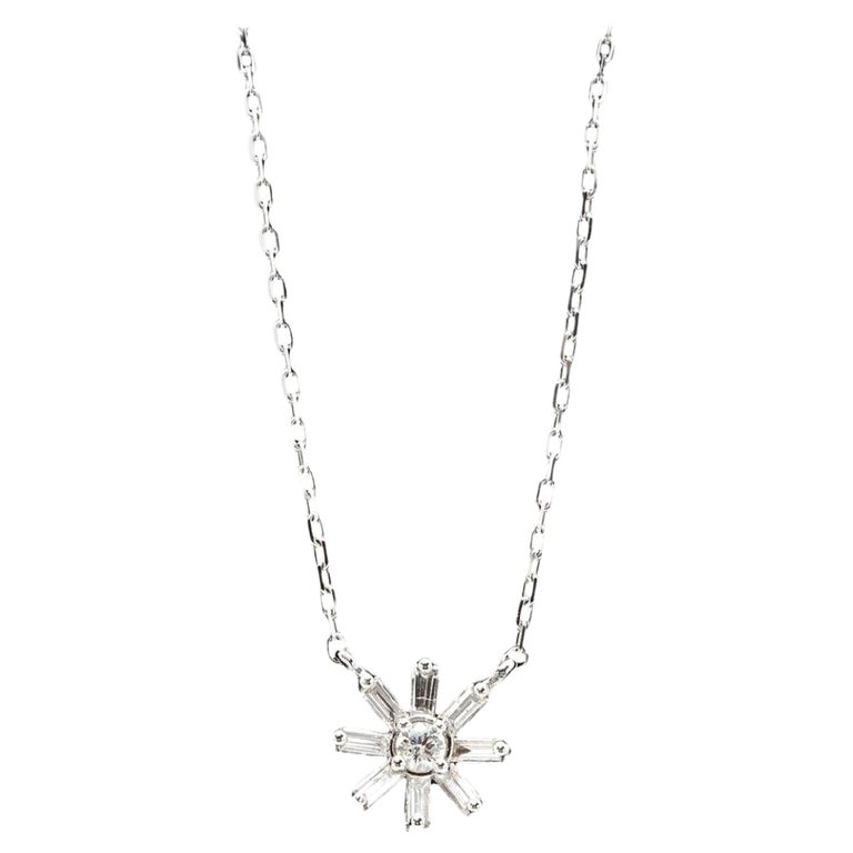 0.50Ct Stunning 14K Solid White Gold Diamond Necklace For Sale at 1stDibs