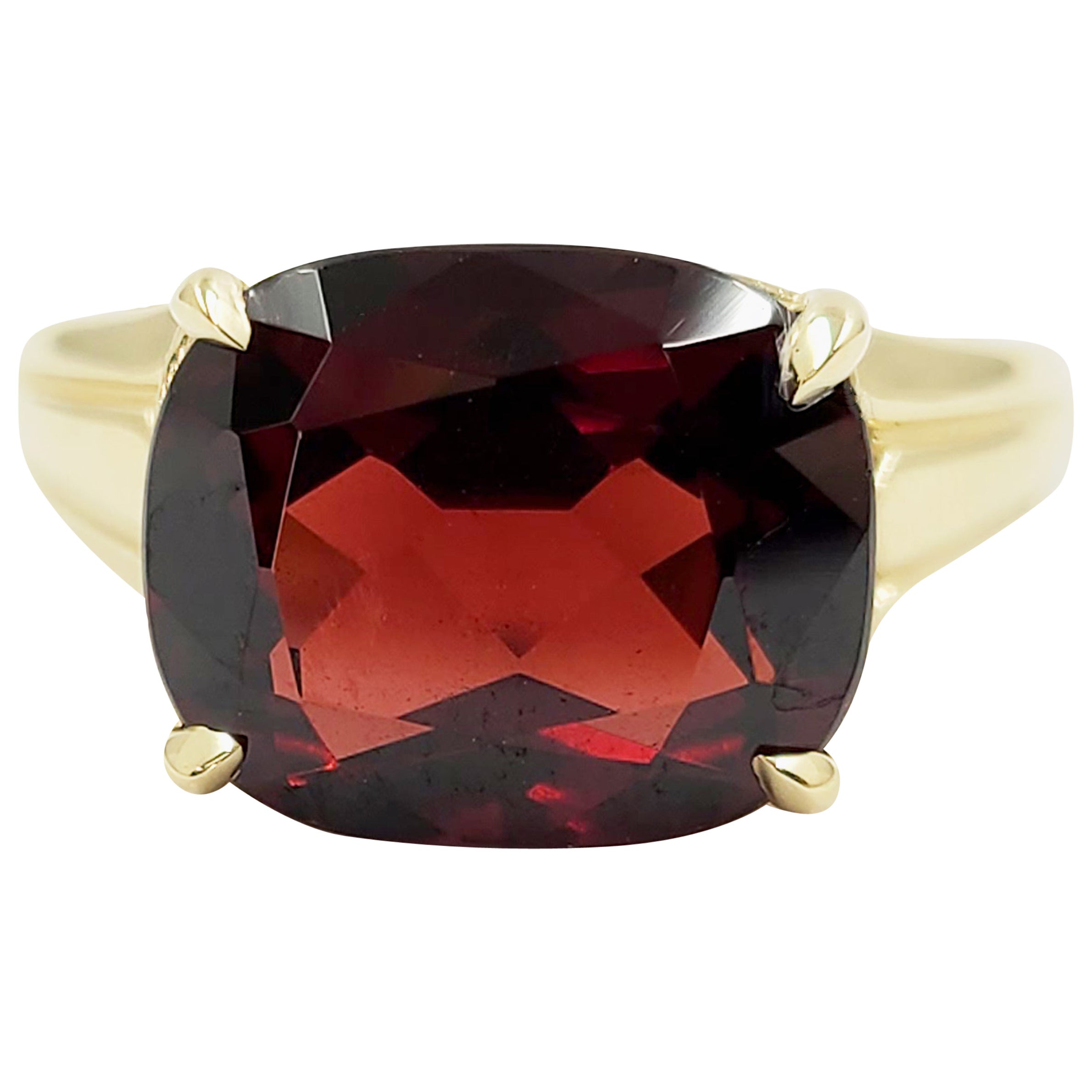 Emerald Cut Garnet and Diamond 14KT Yellow Gold Ring Size 6 at 1stDibs