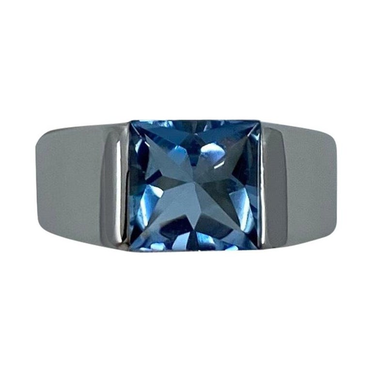 Vintage Cartier 4 Carat Swiss Blue Topaz 18 Karat White Gold Tank Ring ...