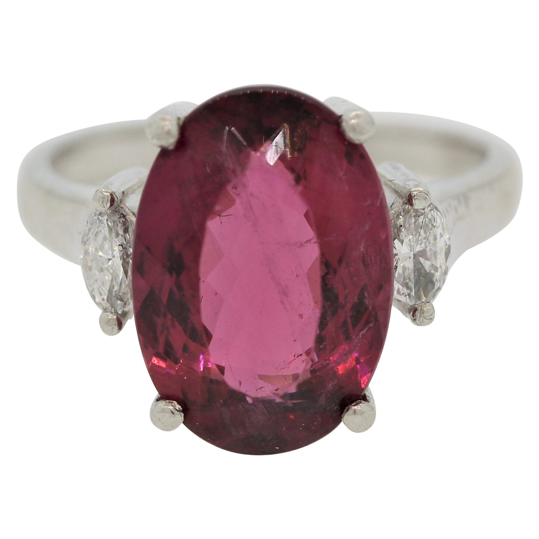 Rubellite Red Tourmaline Diamond Platinum Engagement Ring For Sale at ...