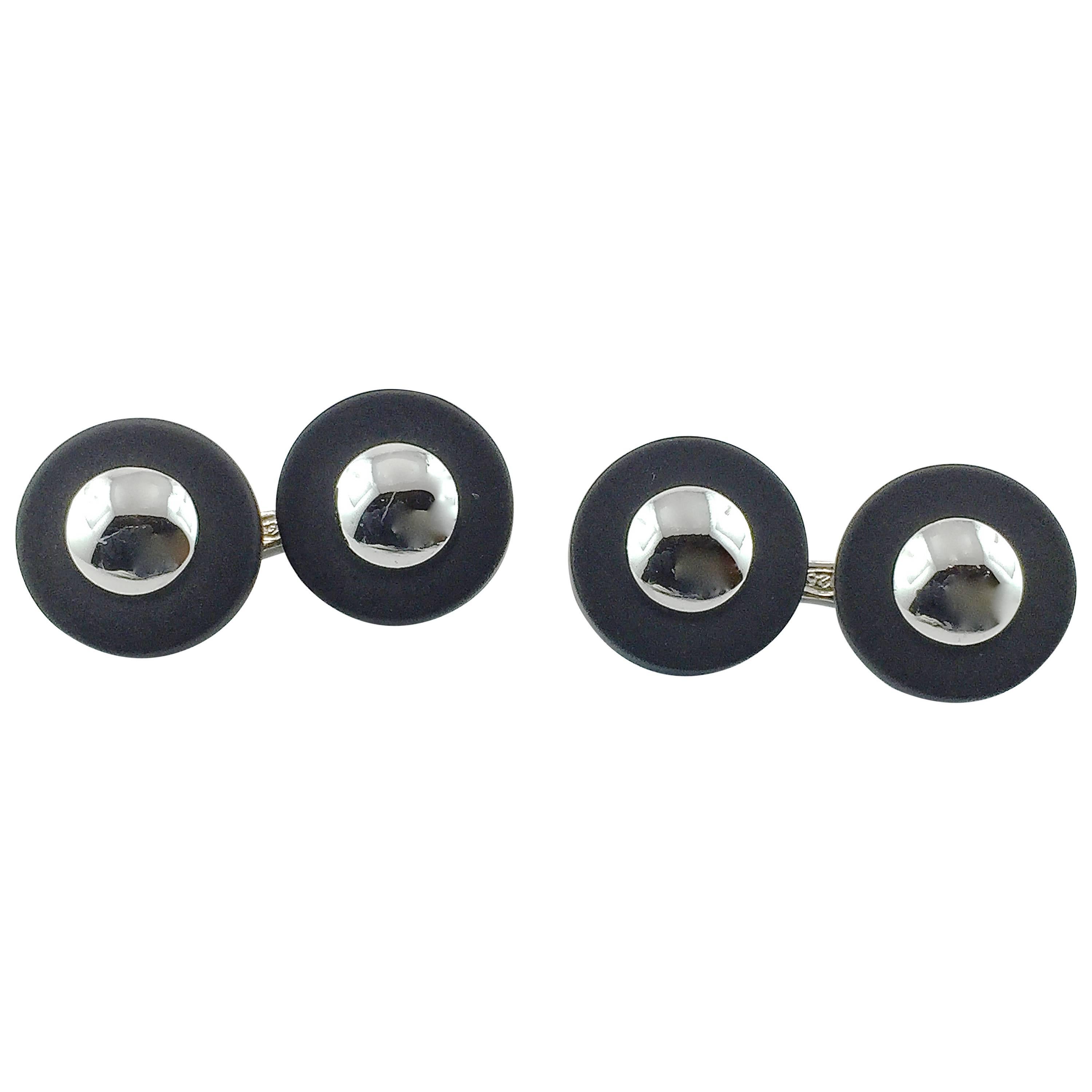 Pair of Paul Stuart Italian Gilt Sterling Silver Ribbed Button-Form ...