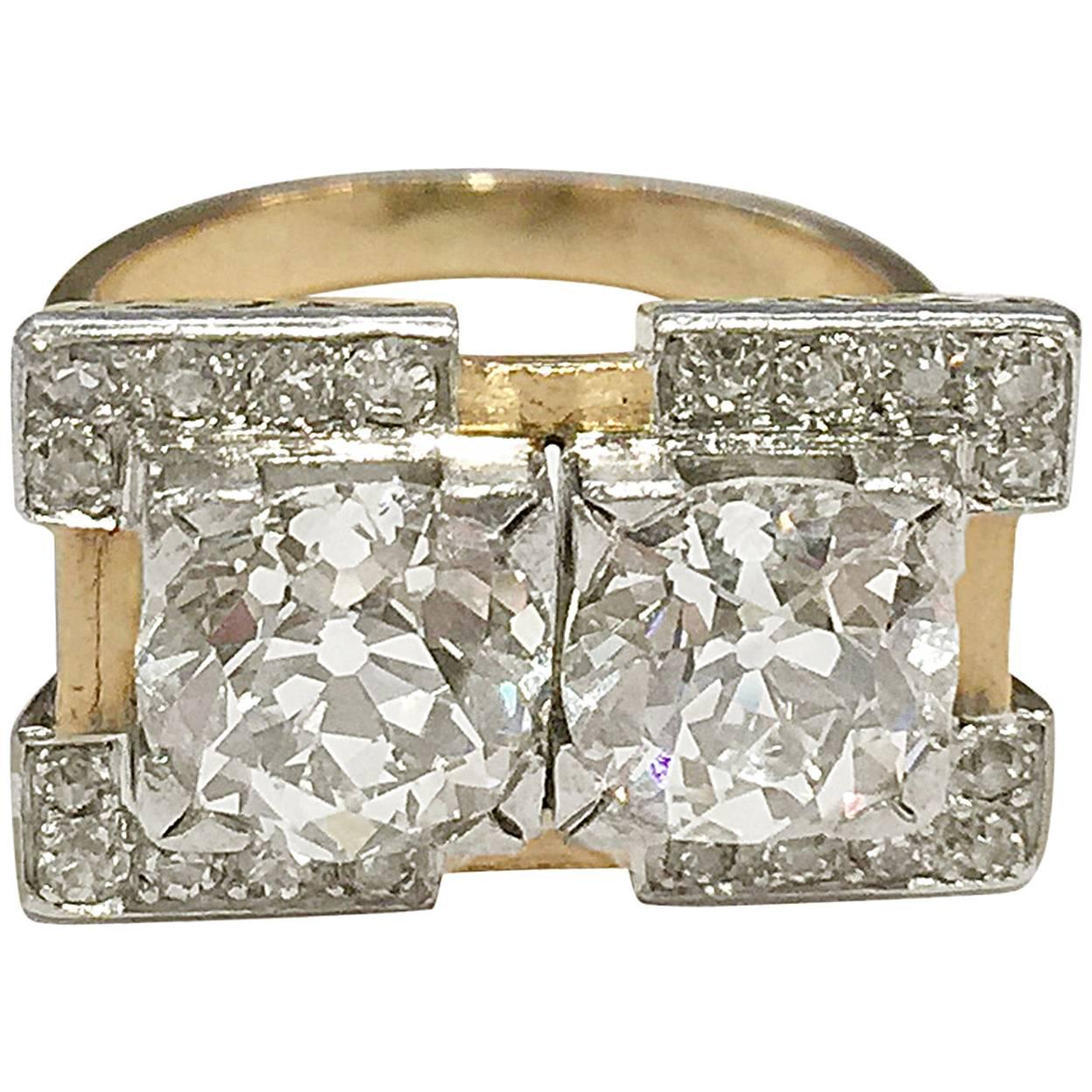 Art deco yellow gold and platinum diamond ring. at 1stDibs