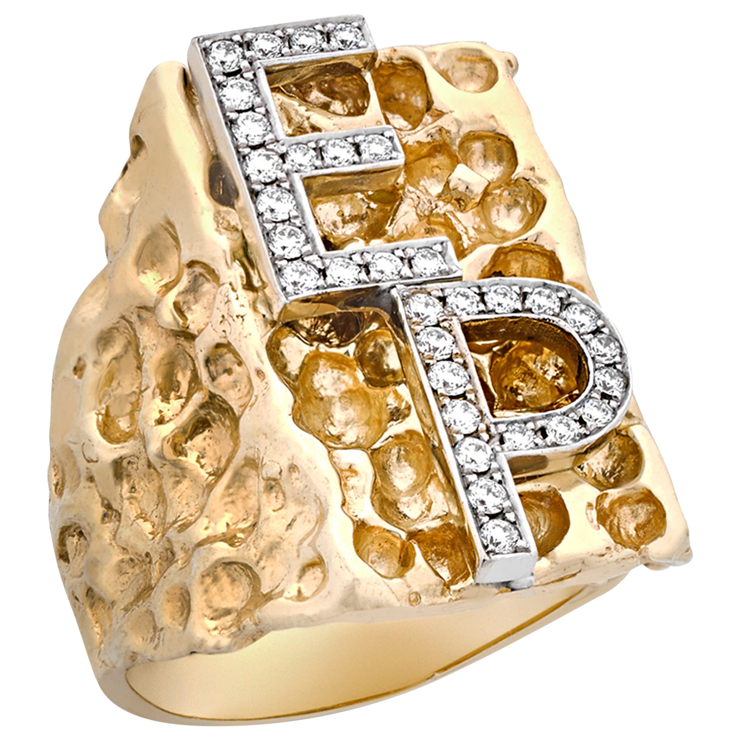 Elvis' Gold and Diamond Nugget Ring at 1stDibs