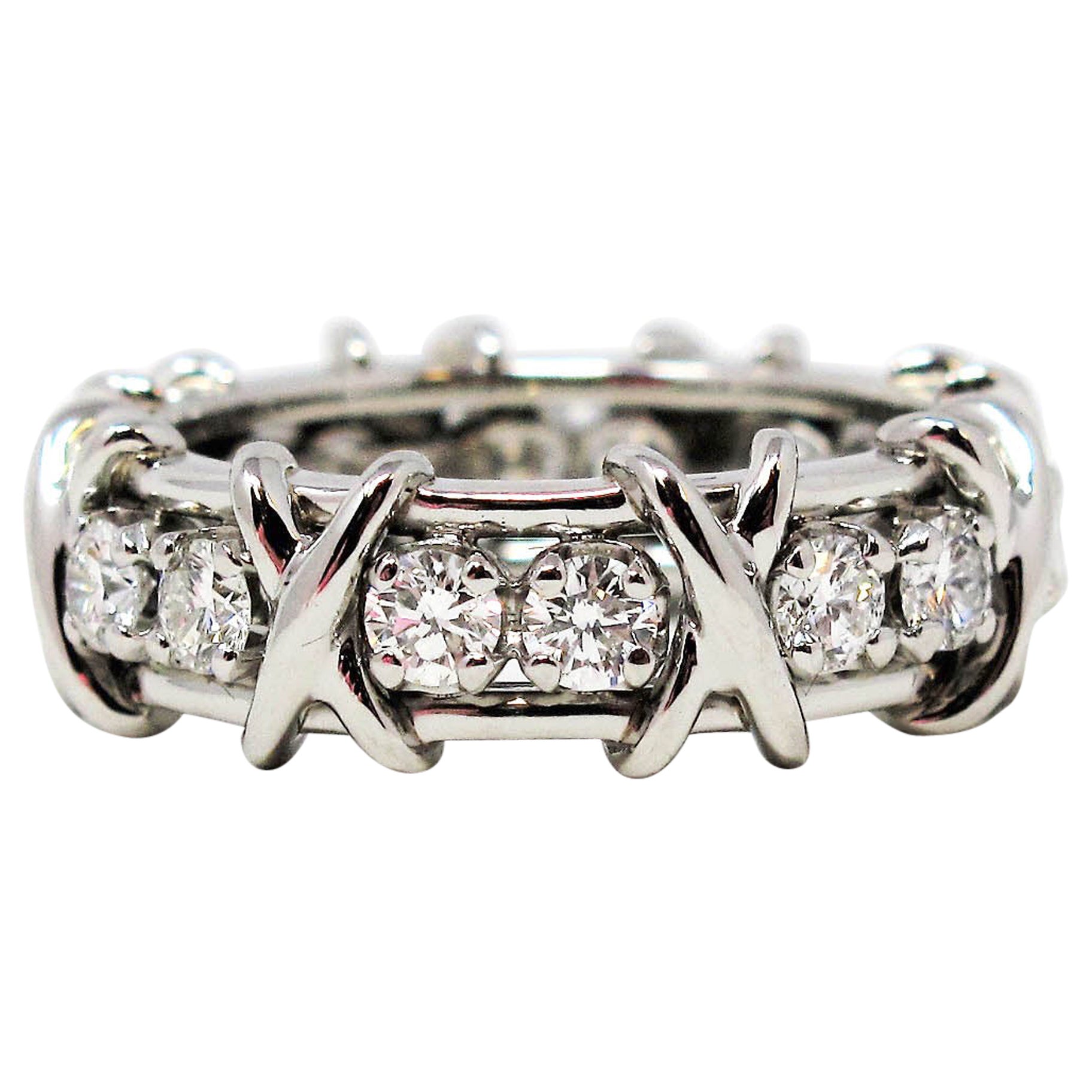 Tiffany and Co. Schlumberger Diamond Gold Platinum 16 Stone Band Ring ...