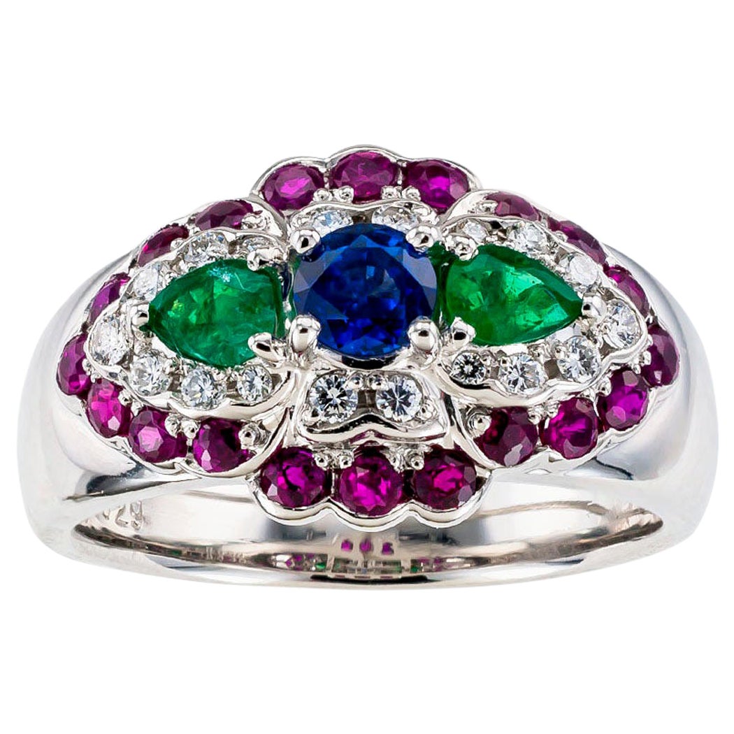 Pear Emerald Ruby Sapphire Diamond Gold Diamond Band Ring at 1stDibs
