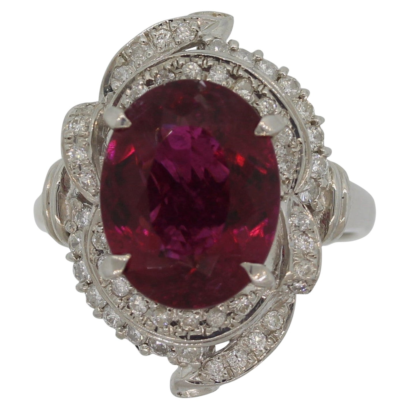 Rubellite Red Tourmaline Diamond Platinum Engagement Ring For Sale at ...