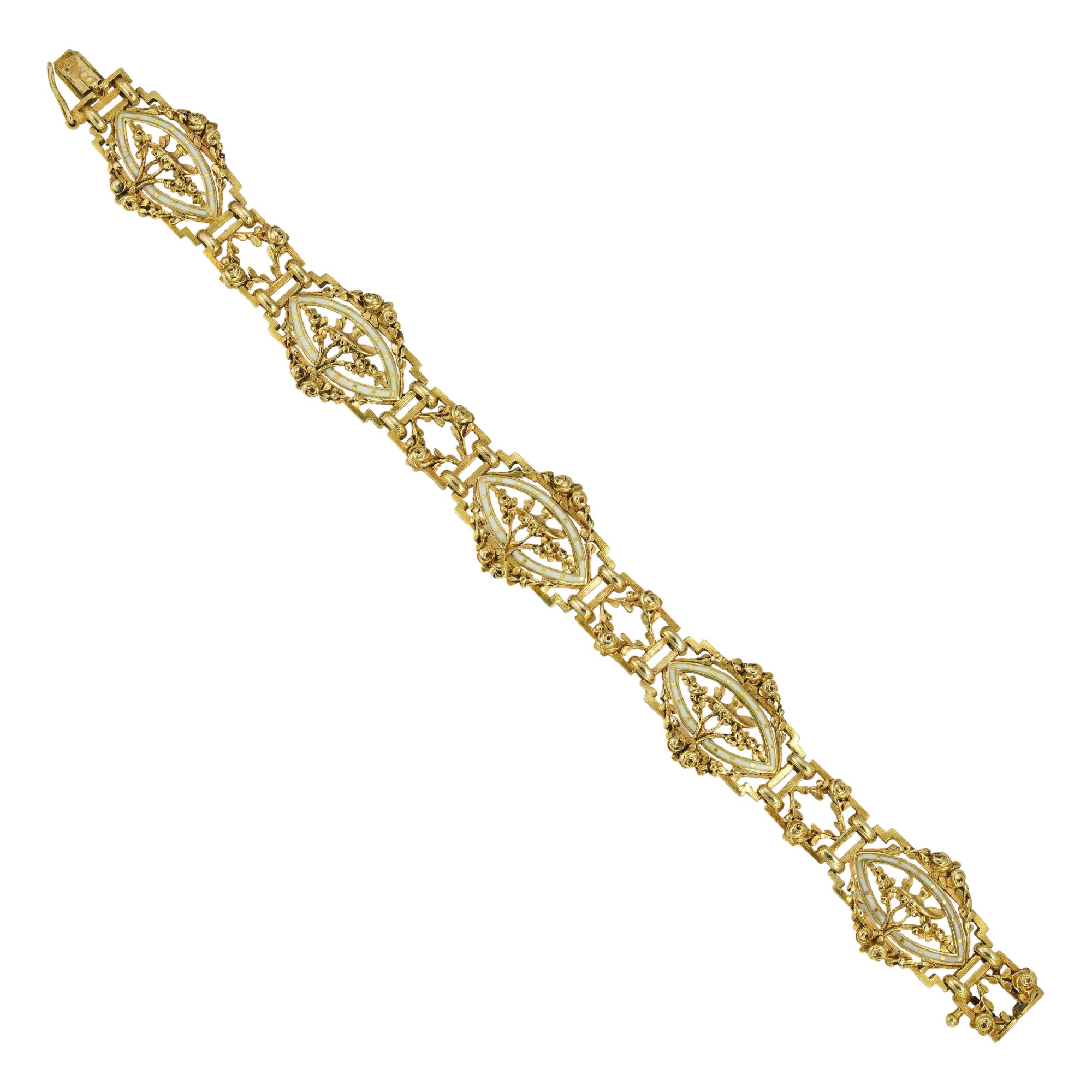 French Belle Epoque Diamond Gold Silver Bracelet at 1stDibs