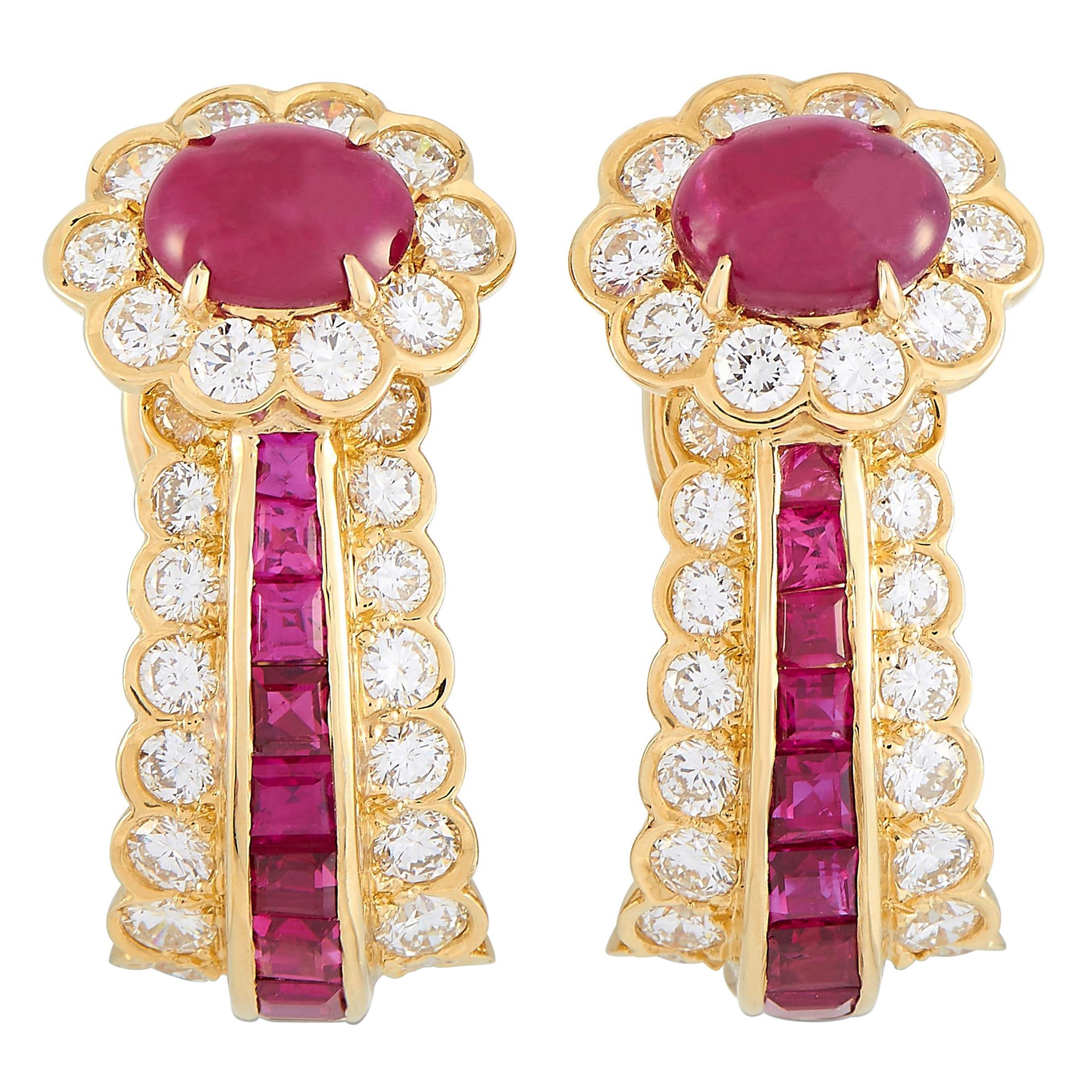 Van Cleef and Arpels Ruby Diamond Platinum Camellia Earrings at 1stDibs ...