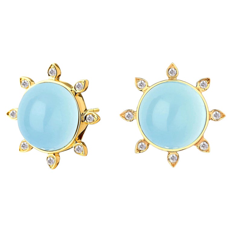 Syna Blue Topaz Yellow Gold Earrings with Diamonds For Sale at 1stDibs