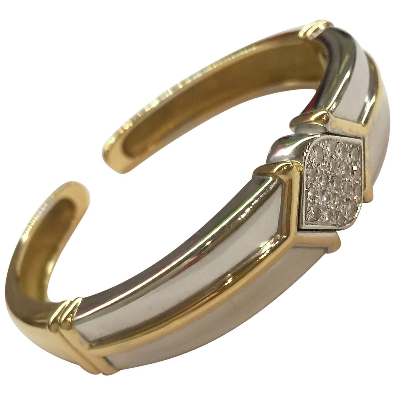hermes Two Color diamond Gold bracelet at 1stDibs