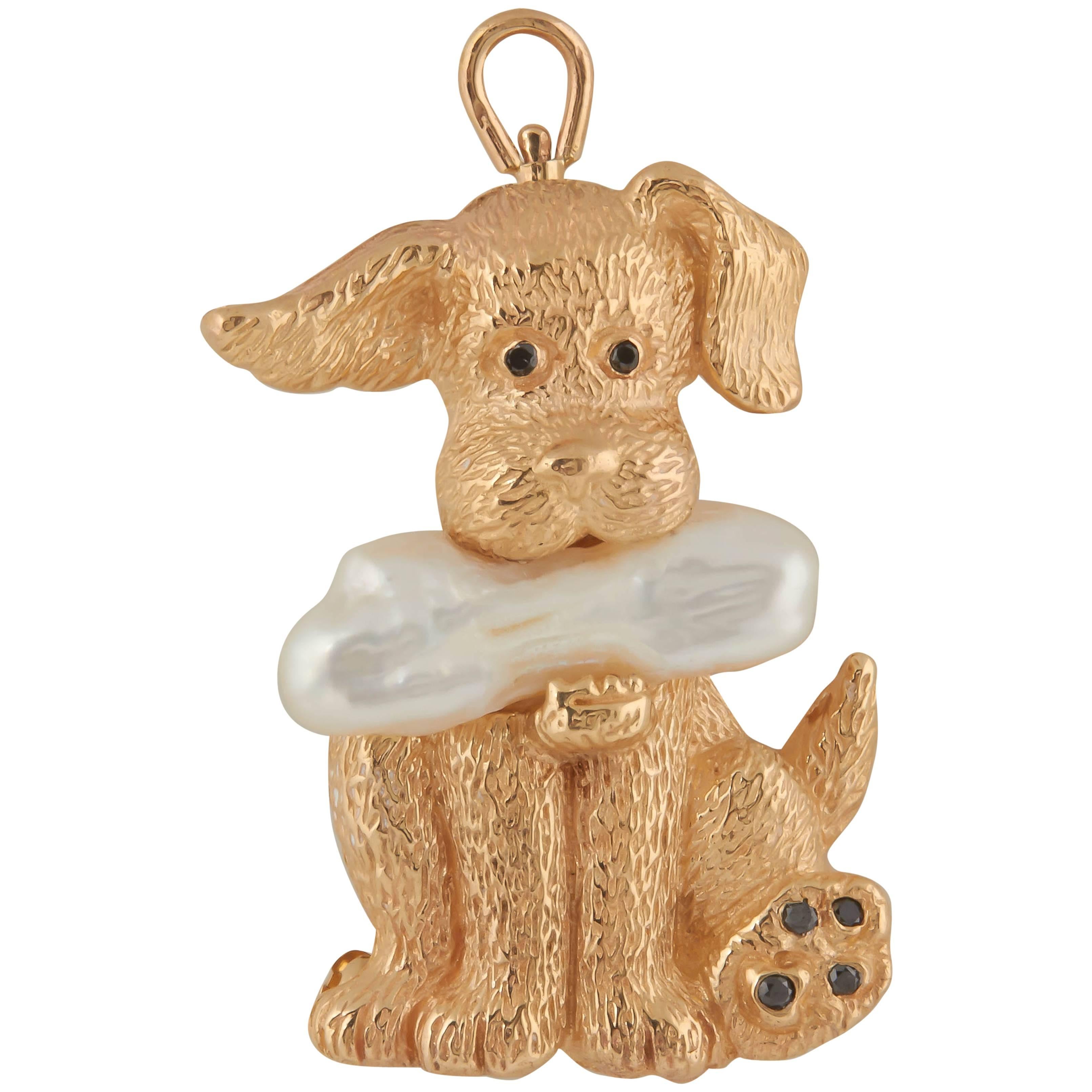 Charming Gold Dog and Bone Pin Pendant For Sale at 1stDibs | dog bone pin
