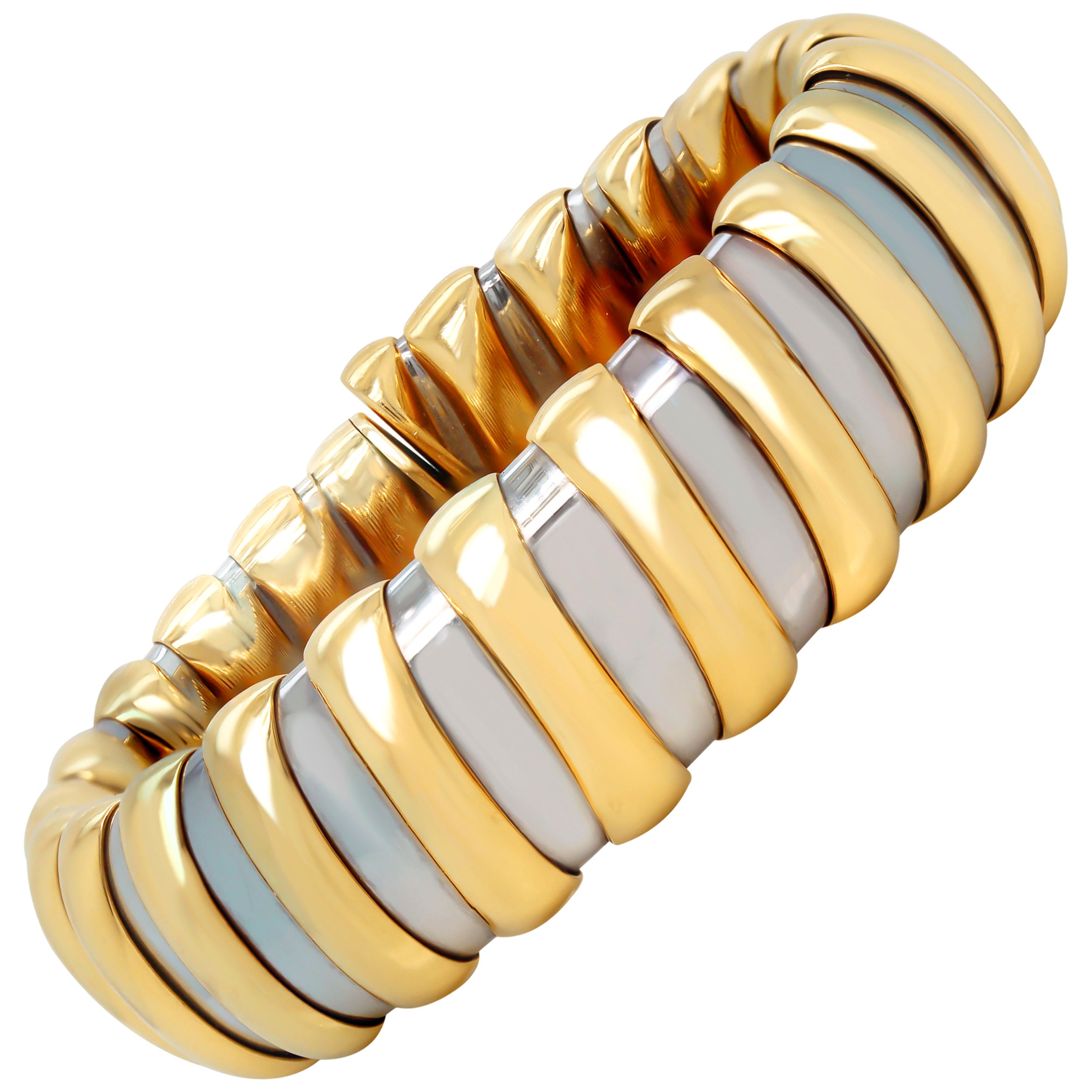 Authentic Bulgari 18 Karat Yellow Gold and Stainless Steel Bangle ...