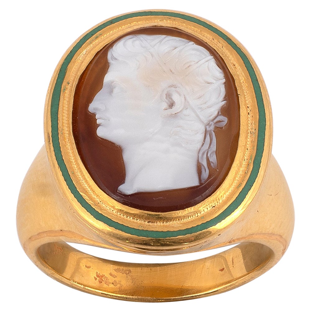 Antique 22 Karat Yellow Gold Hardstone Agate Cameo Roman Emperor Ring ...