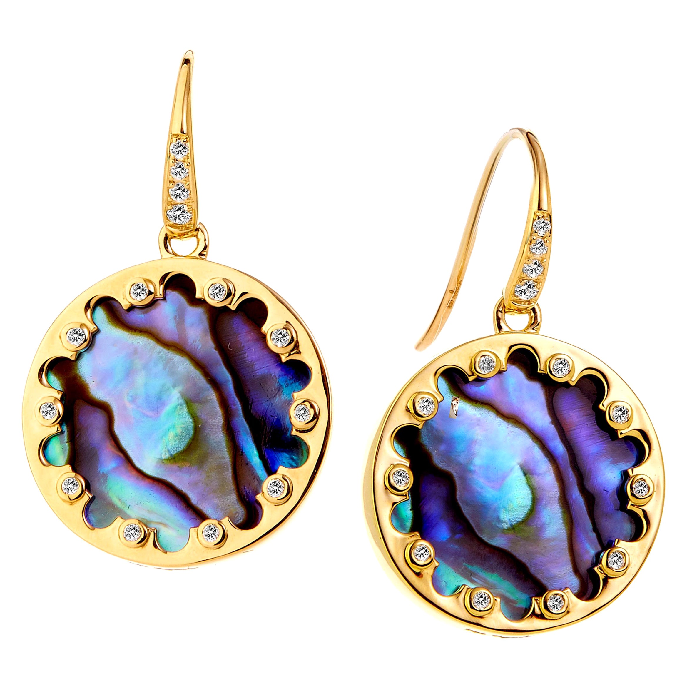 Syna Yellow Gold Abalone Earrings with Champagne Diamonds For Sale ...