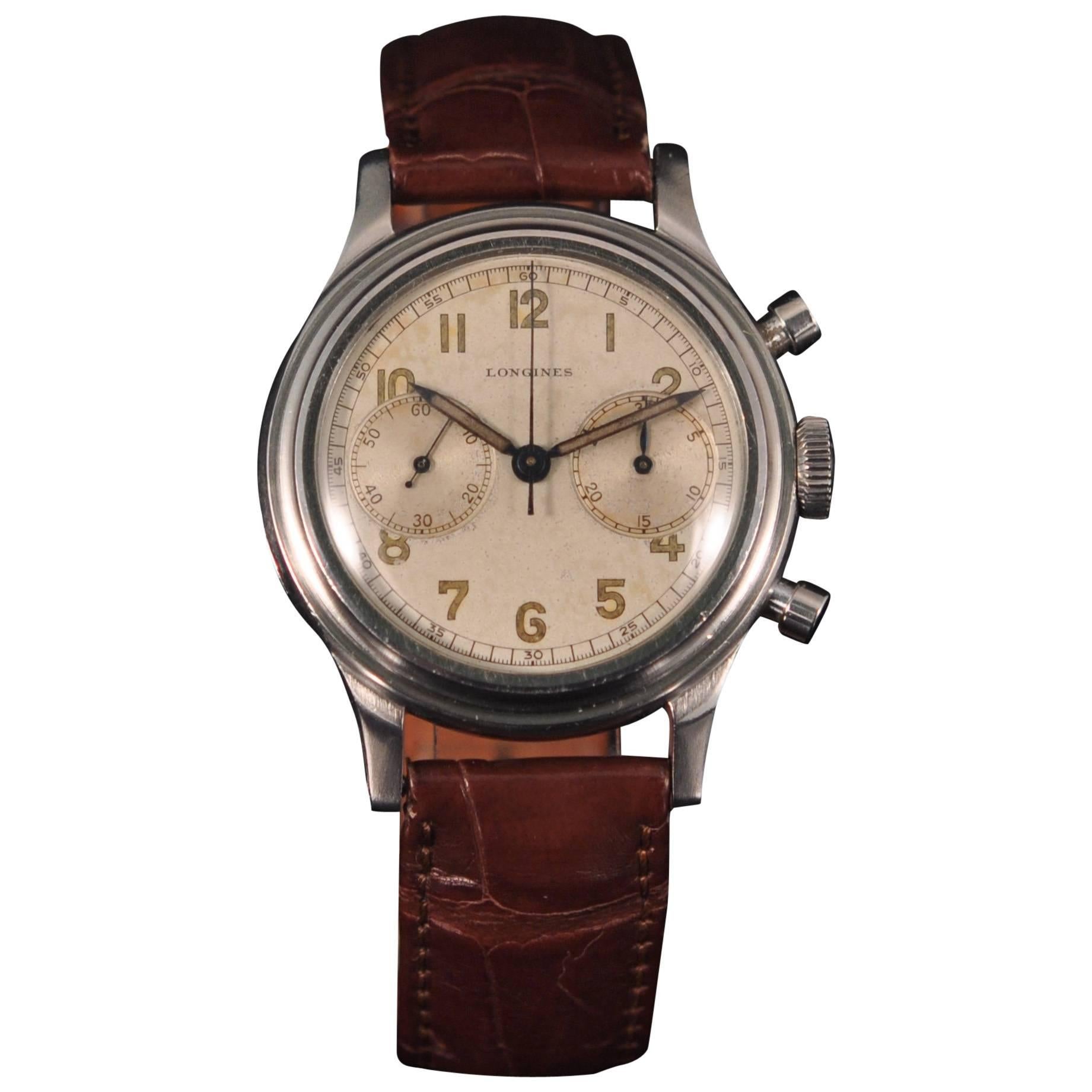 Longines Stainless Steel 13ZN Chronograph wristwatch For Sale at 1stDibs