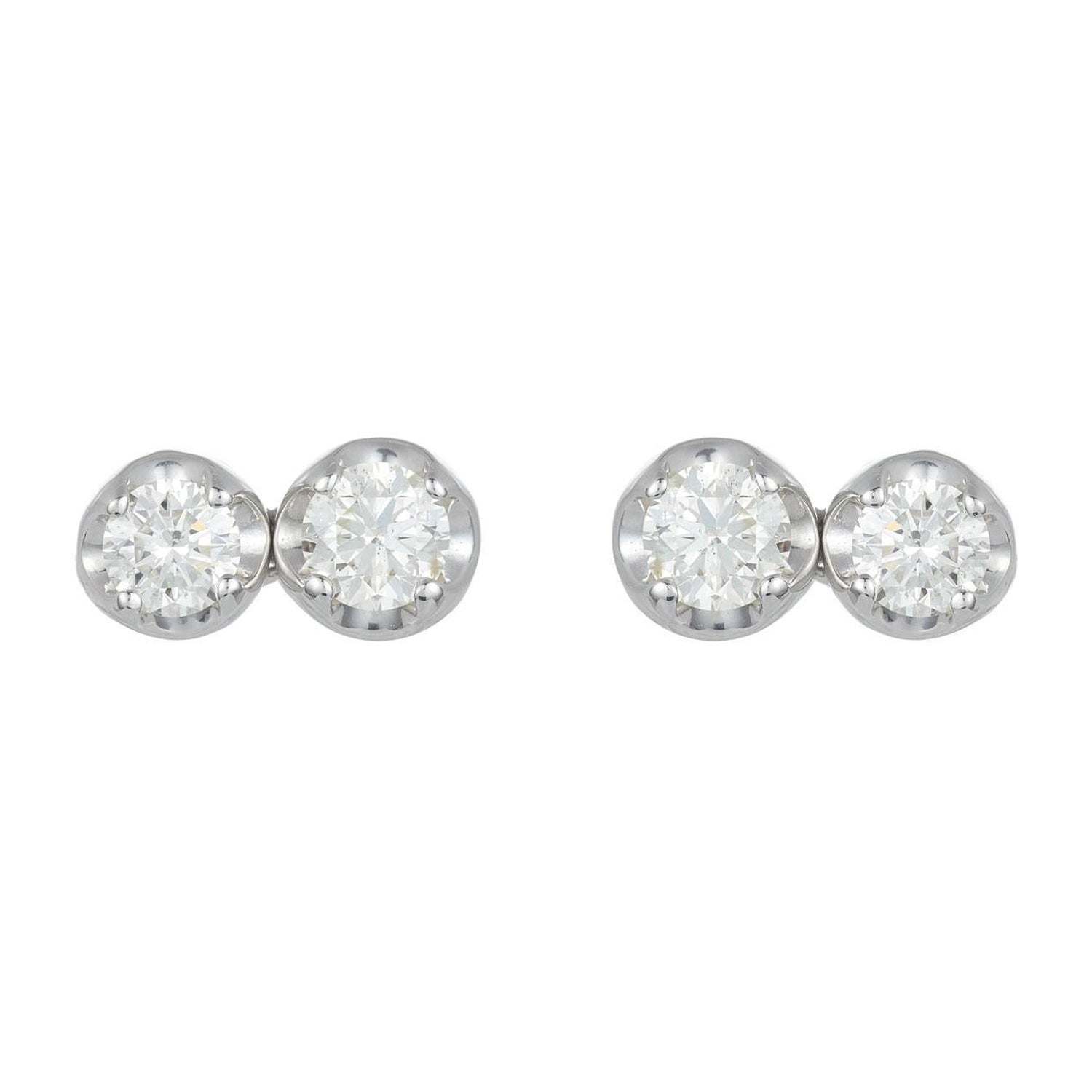 1900s Diamond Silver Gold Two-Stone Stud Earrings at 1stDibs | two ...
