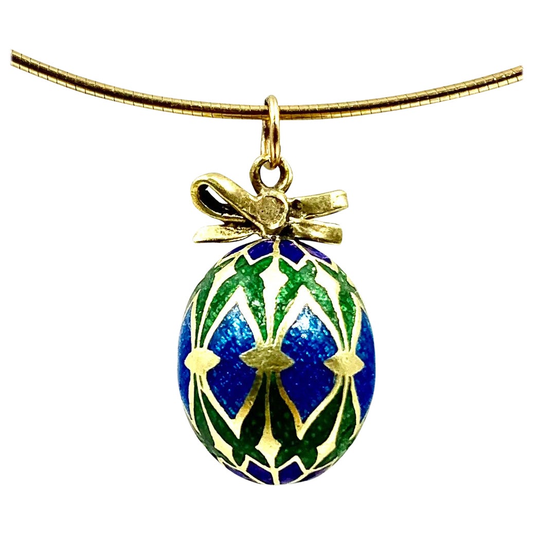 Ananov Green Enamel Russian Miniature Egg Pendant at 1stDibs