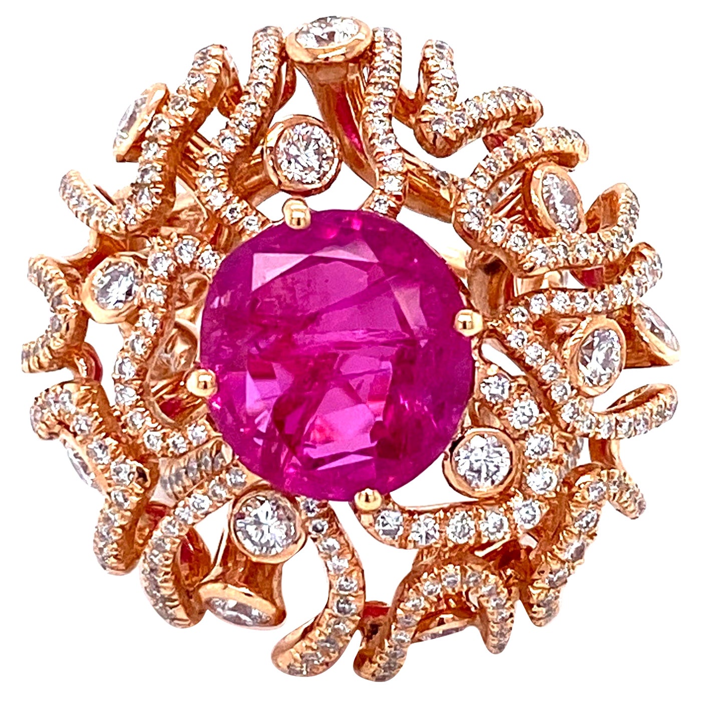2.90 Carat Round Ruby Pavé Heart Shape Rose Gold Cocktail Ring For Sale ...