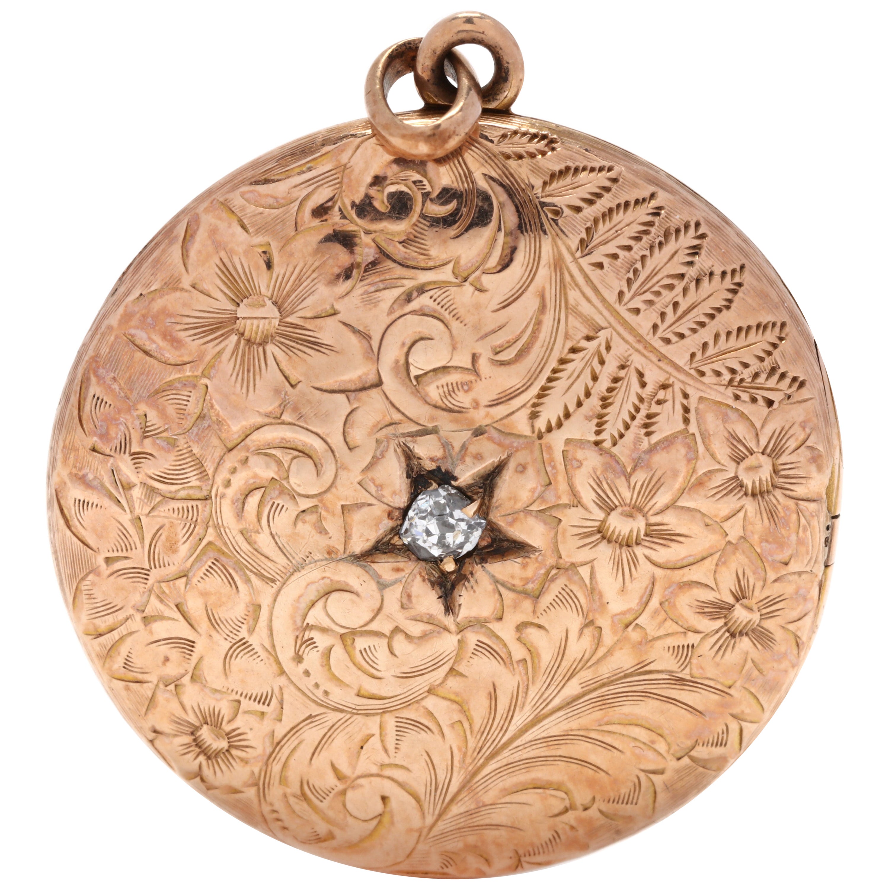 Art Deco Antique Engraved Round Locket, circa 1920, Gold Chain at 1stDibs