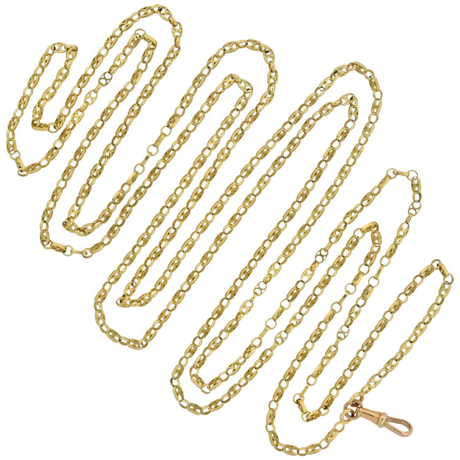 Belle Époque France 18 Karat Gold Sautoir Long Link Chain For Sale at ...
