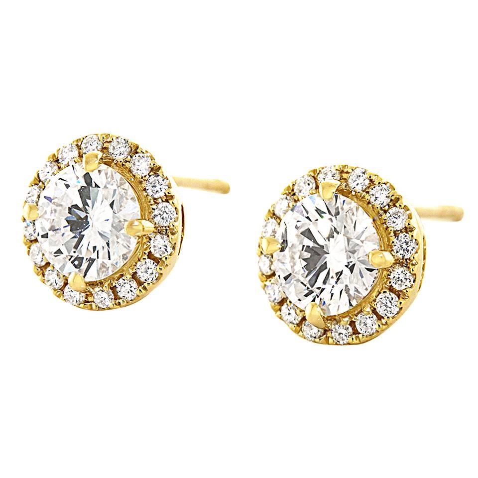 Diamond gold stud Earrings at 1stDibs