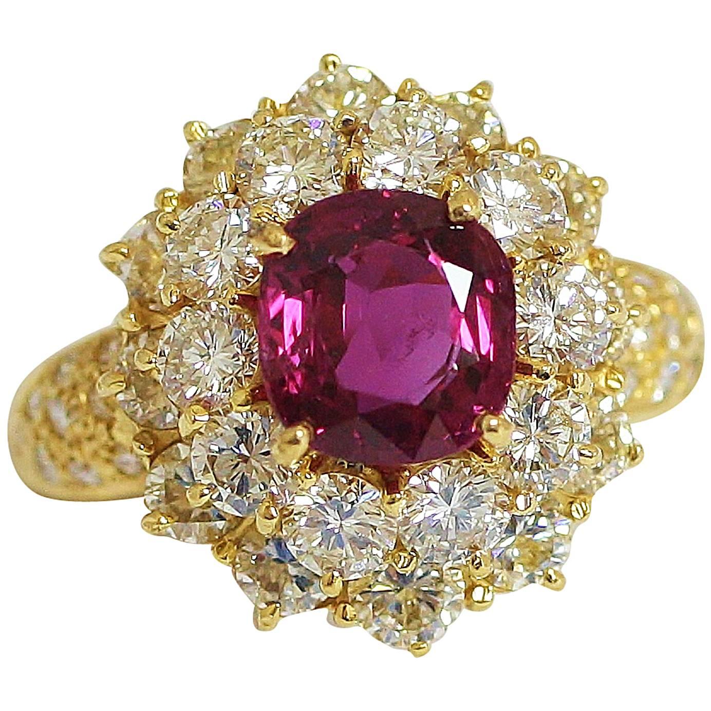 Crimson Red Ruby Diamond Gold Ring For Sale at 1stDibs