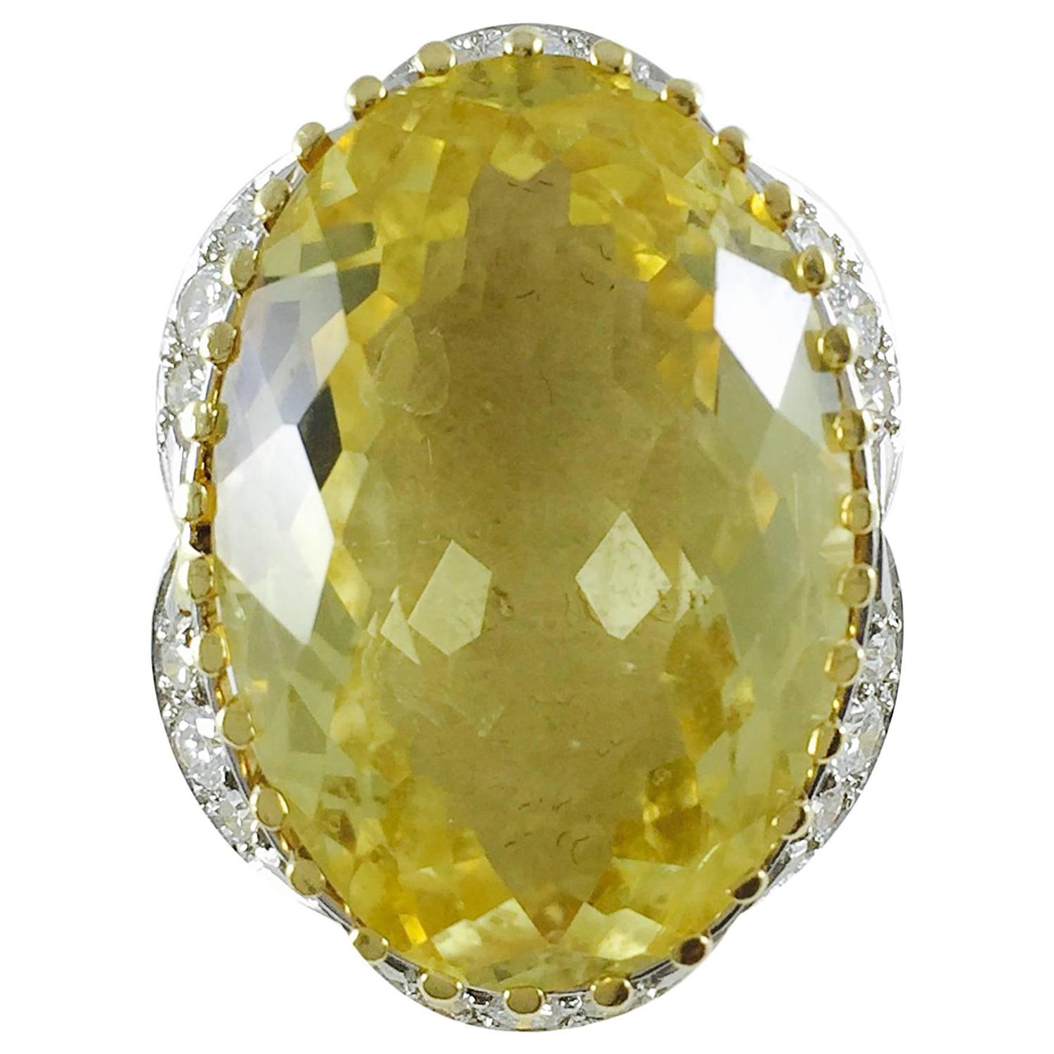 Yellow Beryl Diamond gold Ring For Sale at 1stdibs