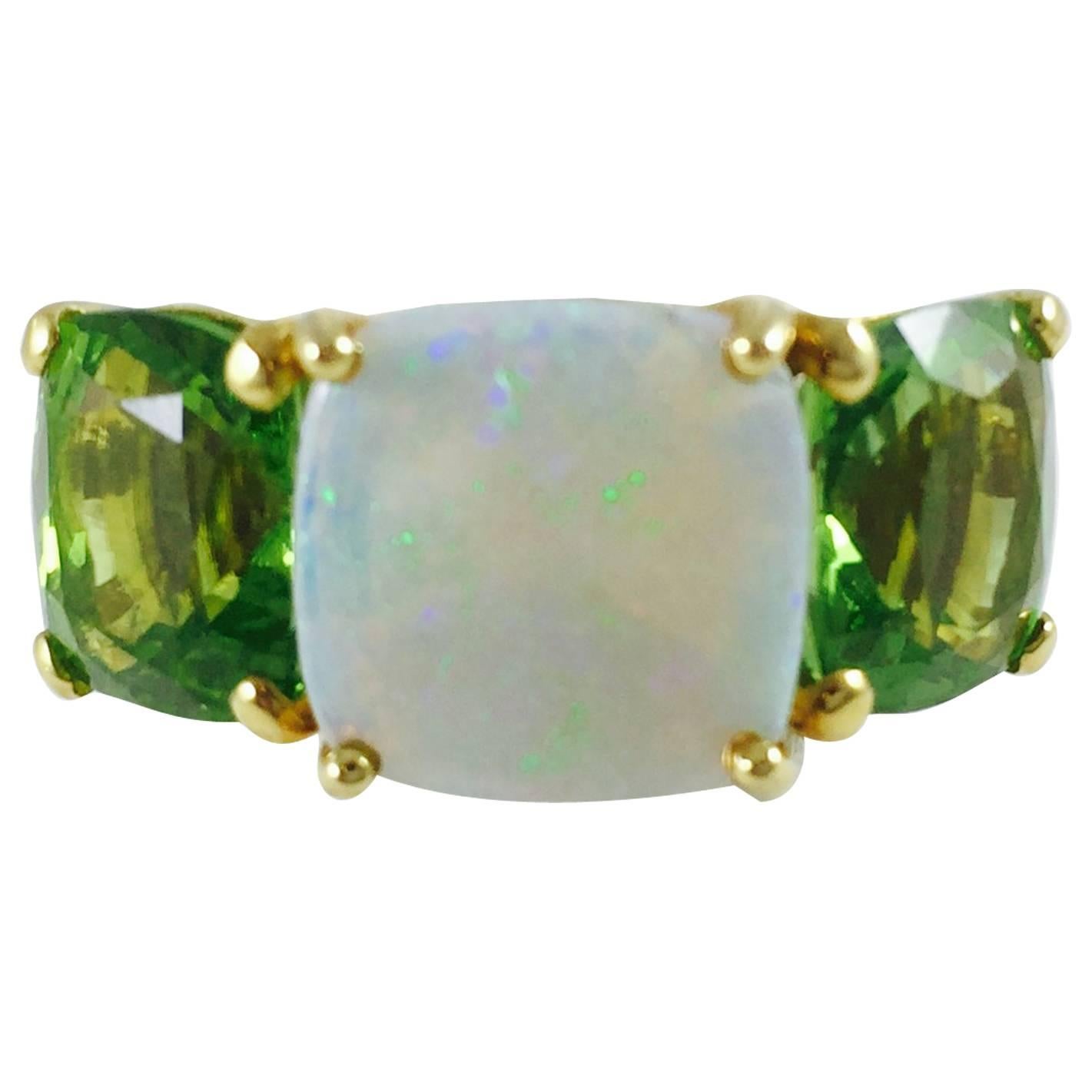 Opal Peridot gold 3 Stone Ring For Sale at 1stDibs | opal and peridot ...