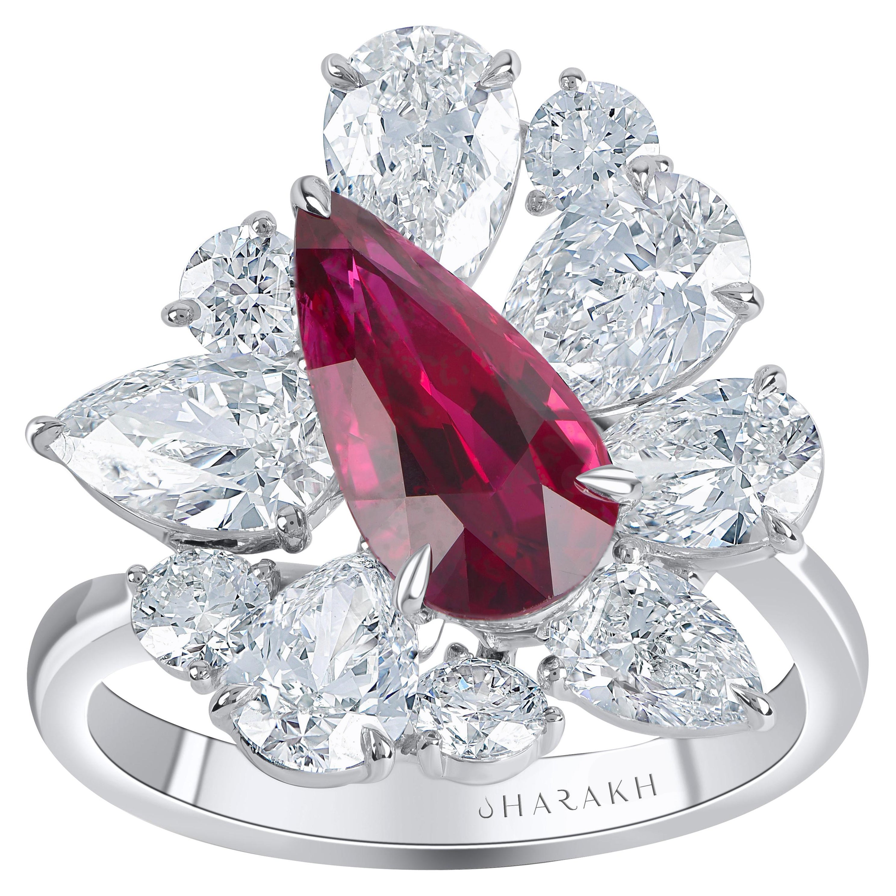 Harakh GIA Certified 4.55 Carat Ruby and Colorless Diamond 18 Karat ...