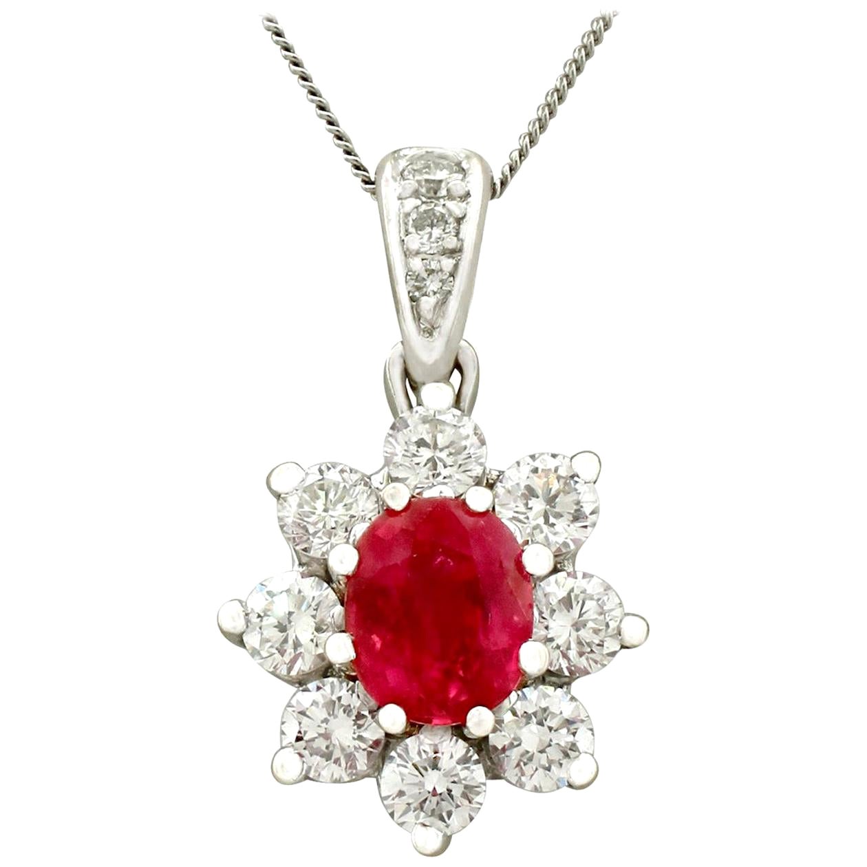 Vintage 1970s Ruby Diamond White Gold Pendant at 1stDibs