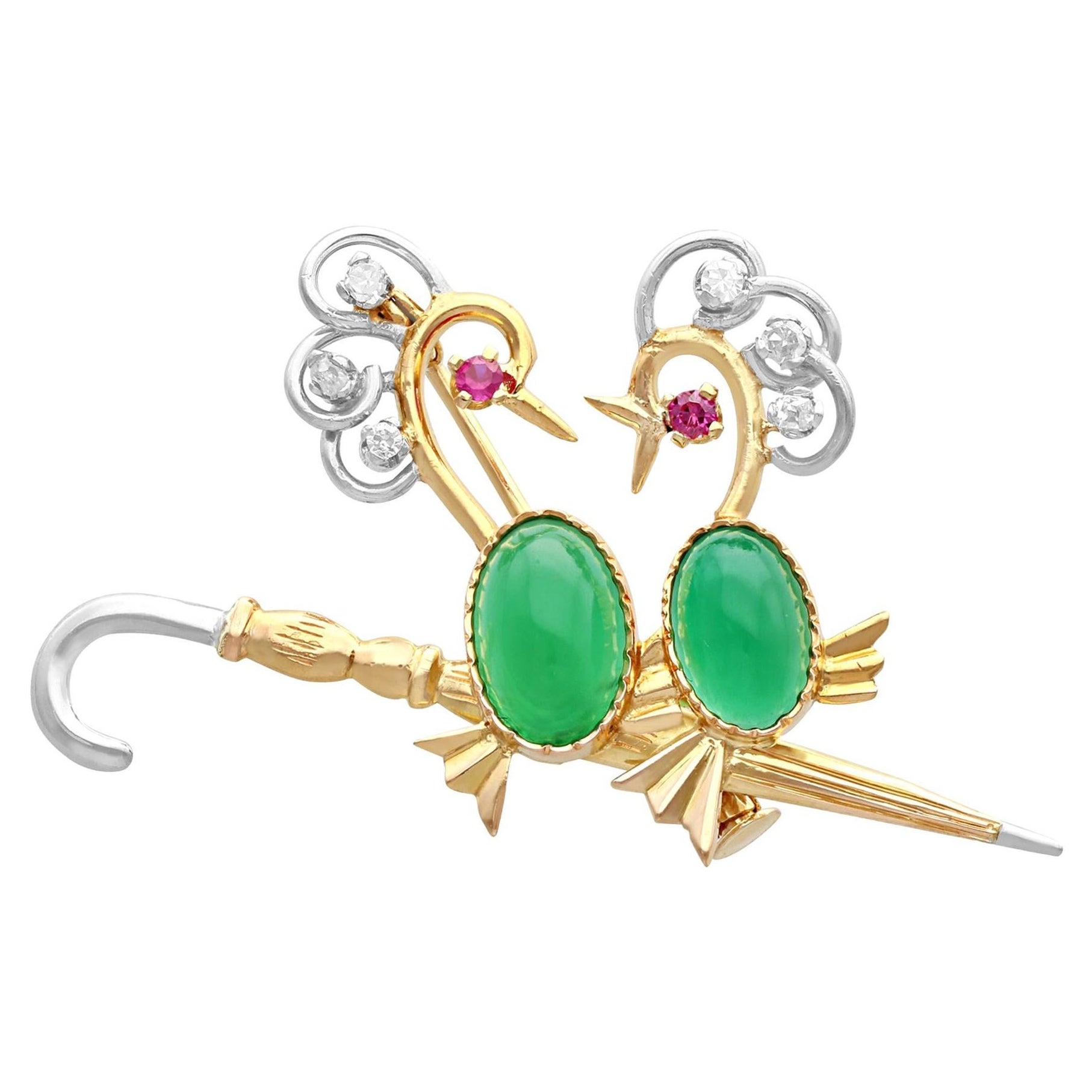 Naomi Sarna Carved Chrysoprase Diamond Gold Bud Brooch For Sale at 1stDibs