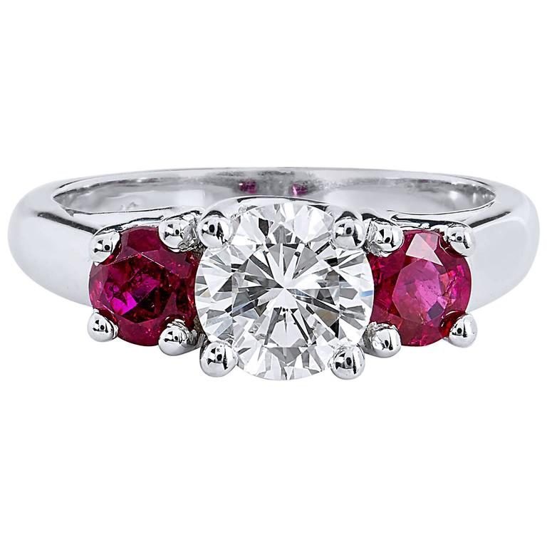 GIA Certified Diamond and Burma Ruby Three Stone Ring at 1stDibs | ruby and diamond 3 stone ring ...