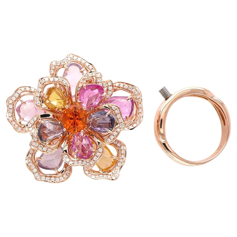 3in1 Flower Collection Pendant Brooch Ring with Multicolor and Mandarin ...