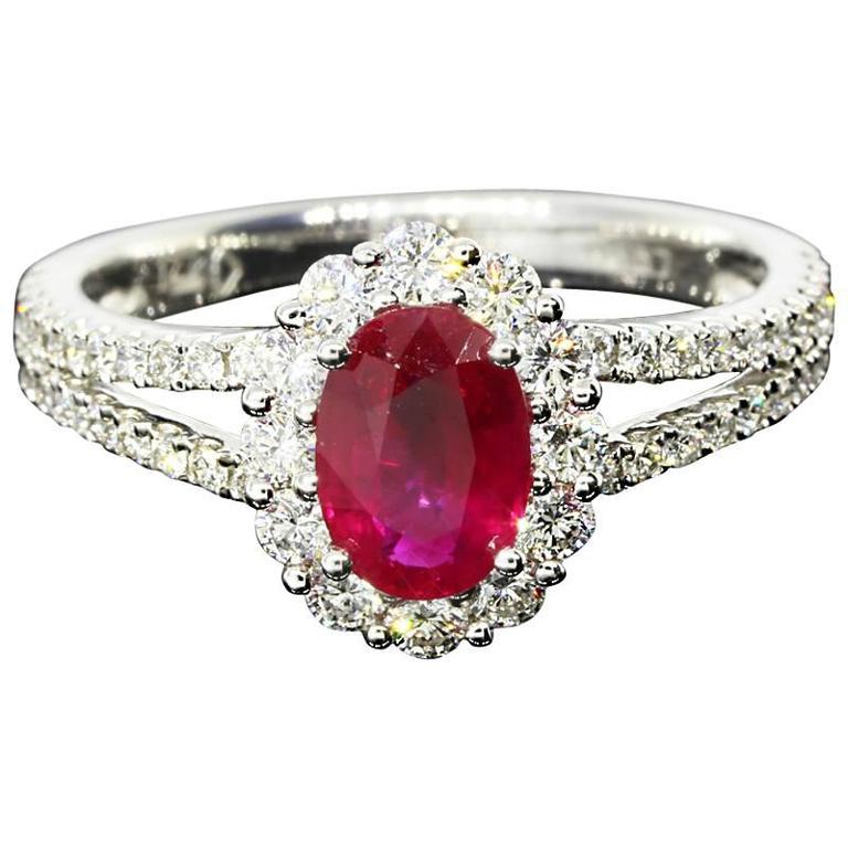 Ruby Diamond gold Halo Ring at 1stDibs