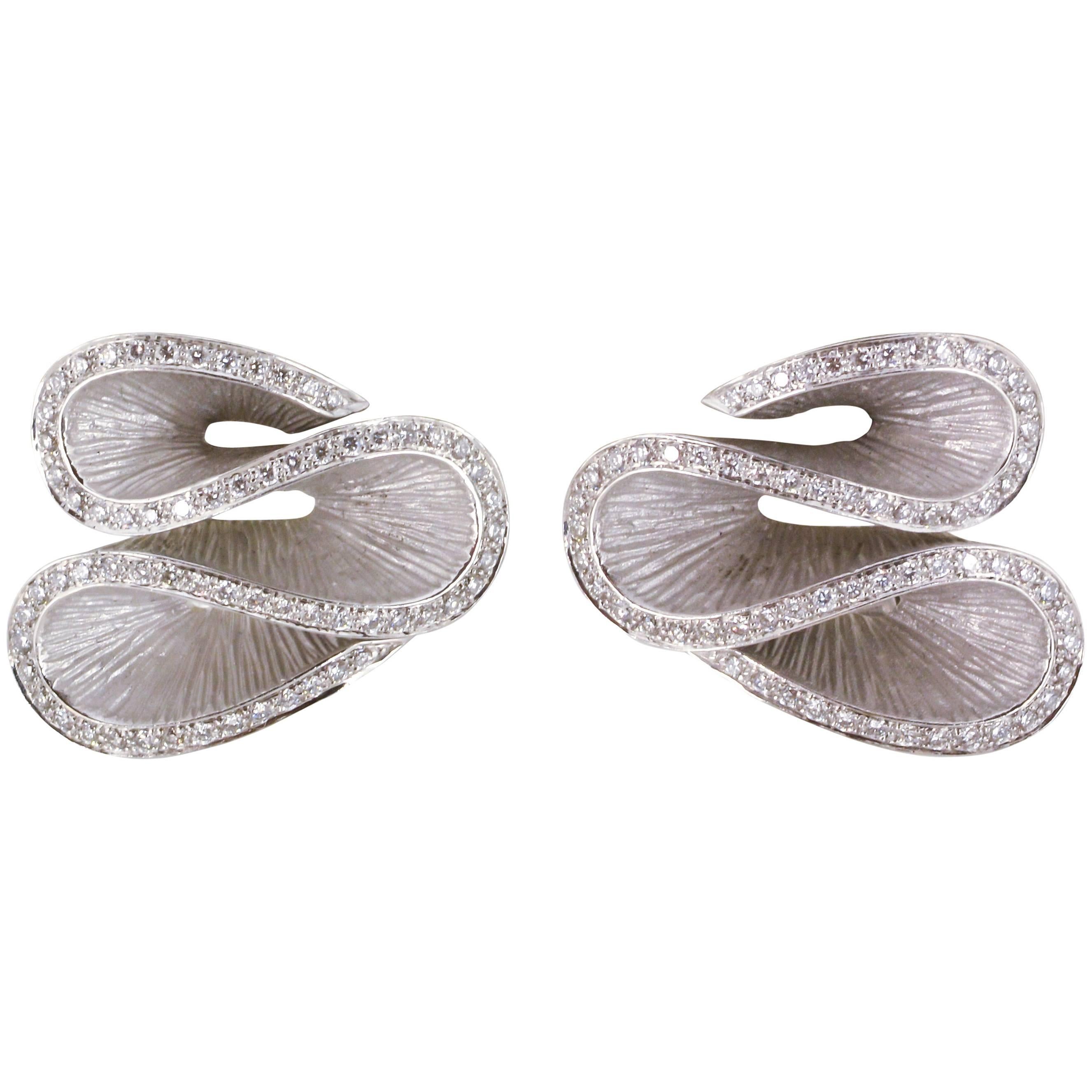 Rodney Rayner Diamond Gold Ruffled Earrings at 1stDibs