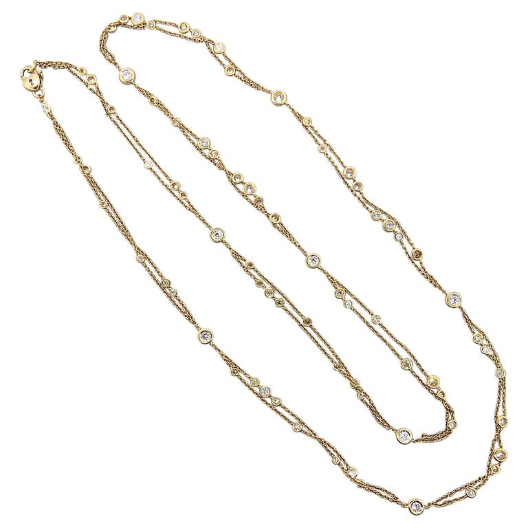 Crivelli Rose Gold Diamond Station Long Two Strand Necklace at 1stDibs ...