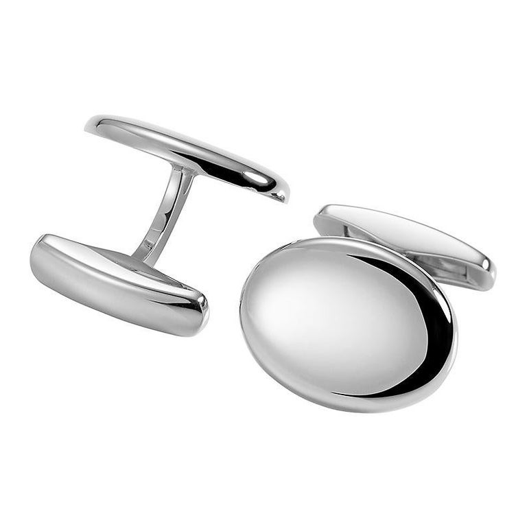 Oval Cufflinks - 18k Palladium White Gold - Highly Polished - 15.7 mm x ...